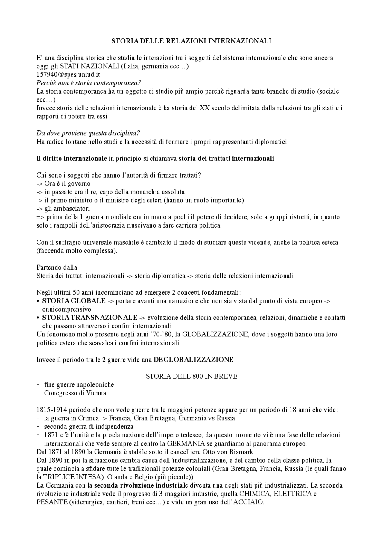 Appunti Non Completi Appunti Di Storia Delle Relazioni Internazionali