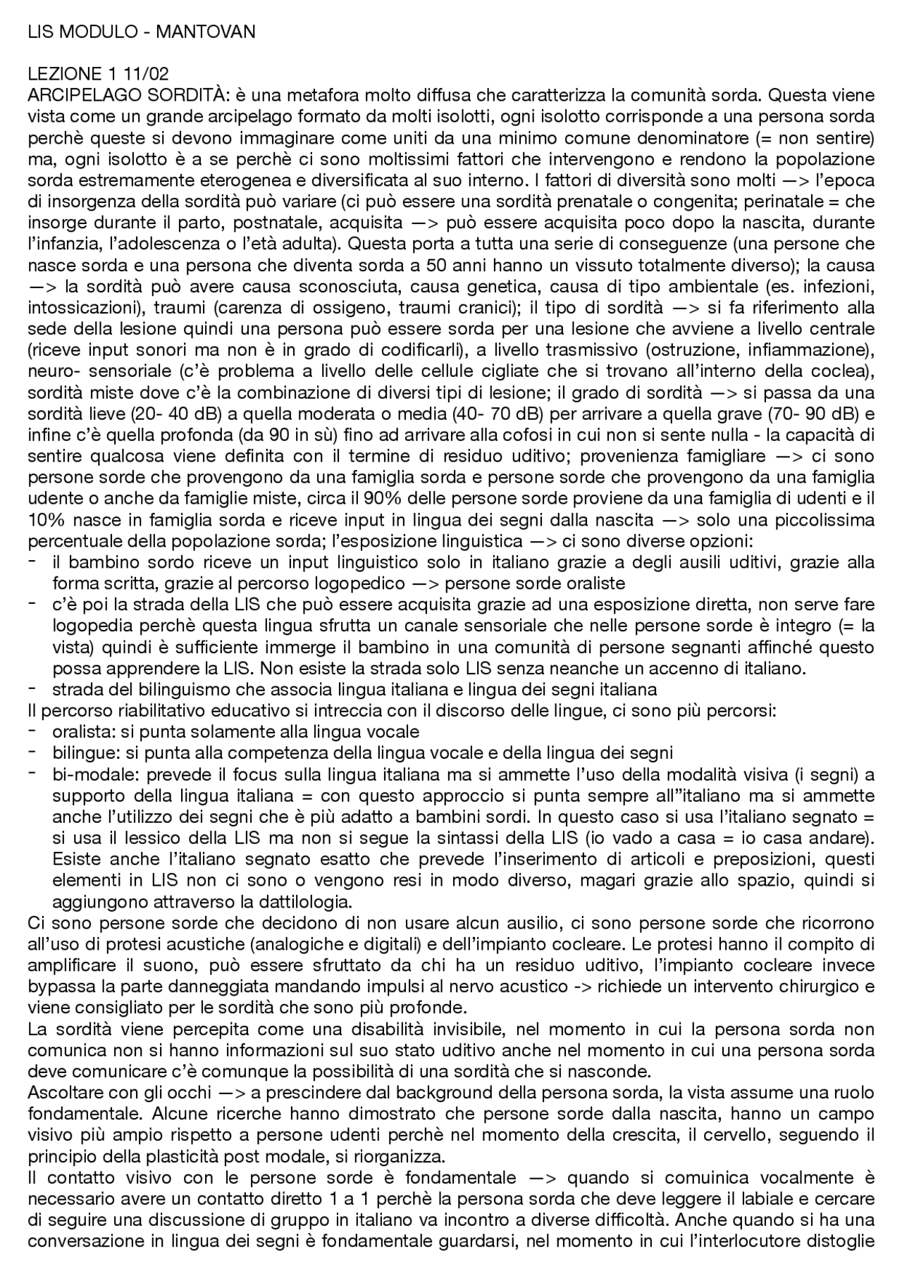 Lingua dei segni italiana 1 - modulo | Appunti di Lingua Italiana | Docsity