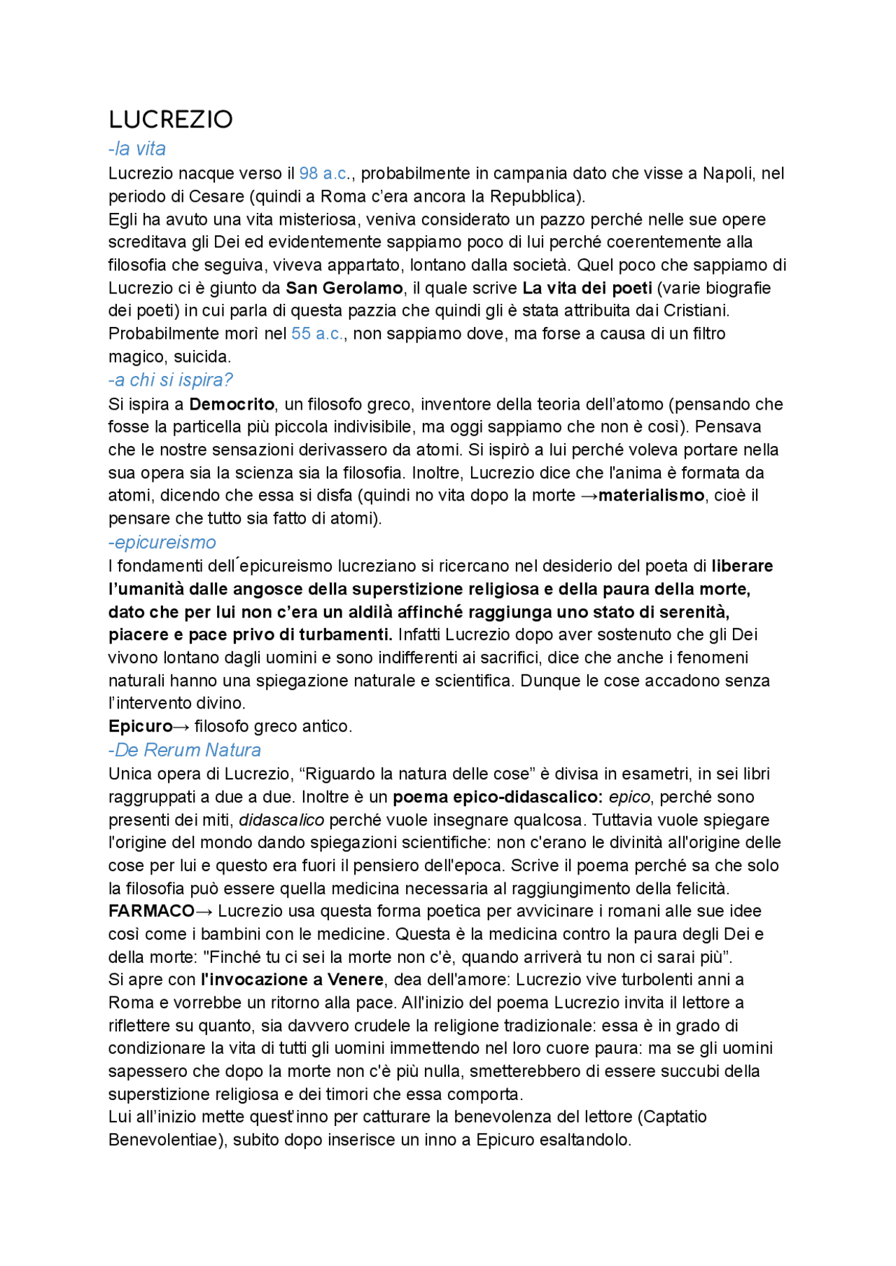 Lucrezio Vita E Opere Appunti Di Latino Docsity