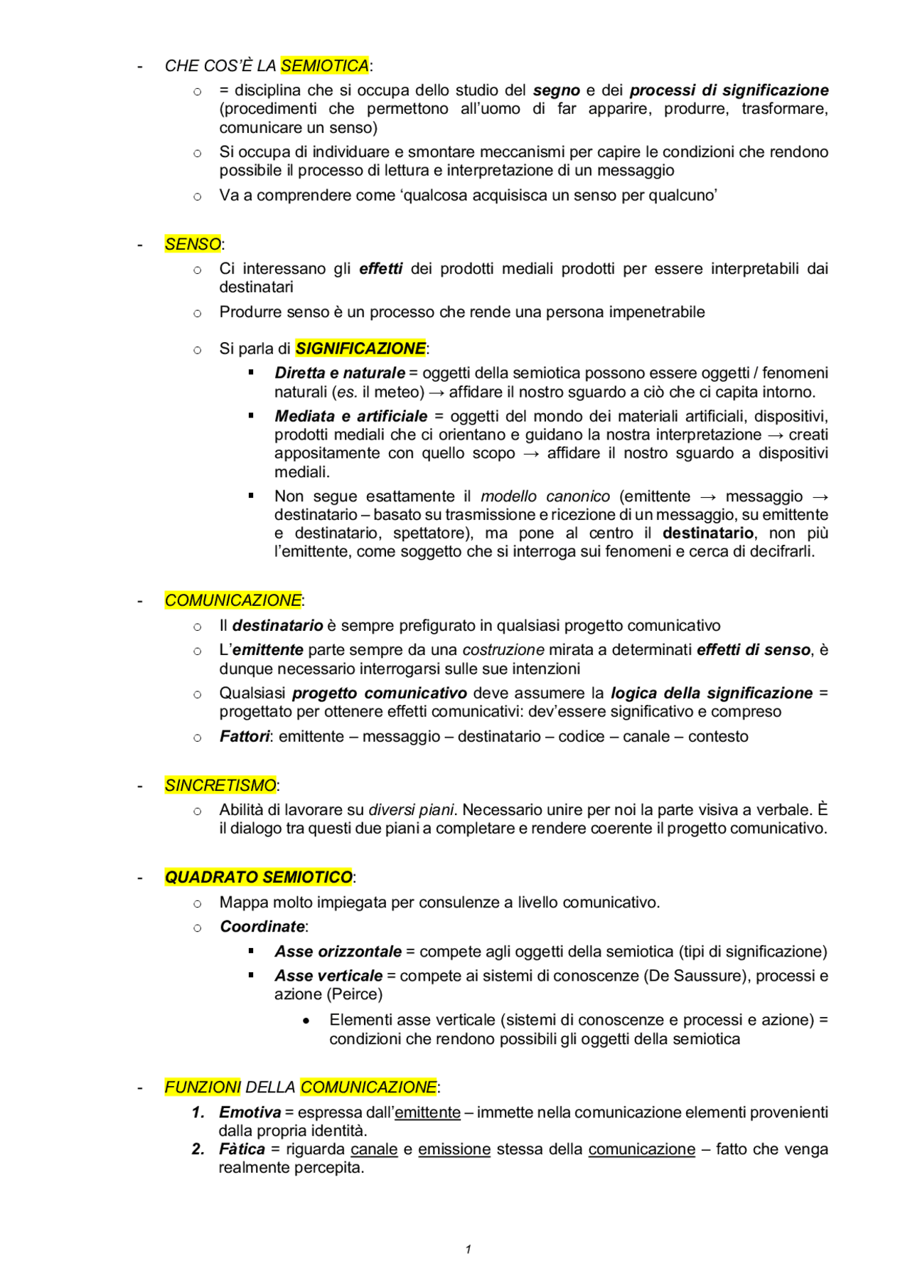 Dispensa concetti chiave primo semestre | Dispense di Semiotica | Docsity