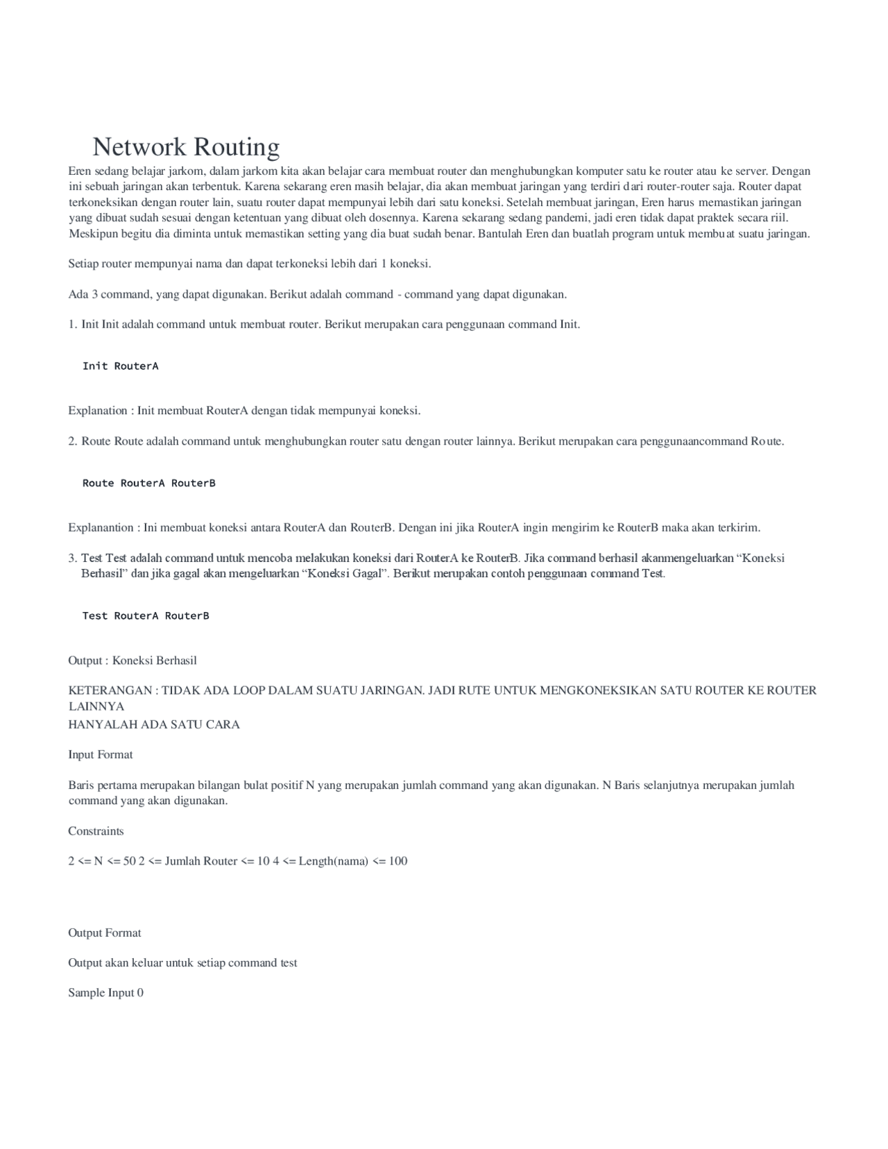Network Routing Commands | Exercises Computer Science | Docsity