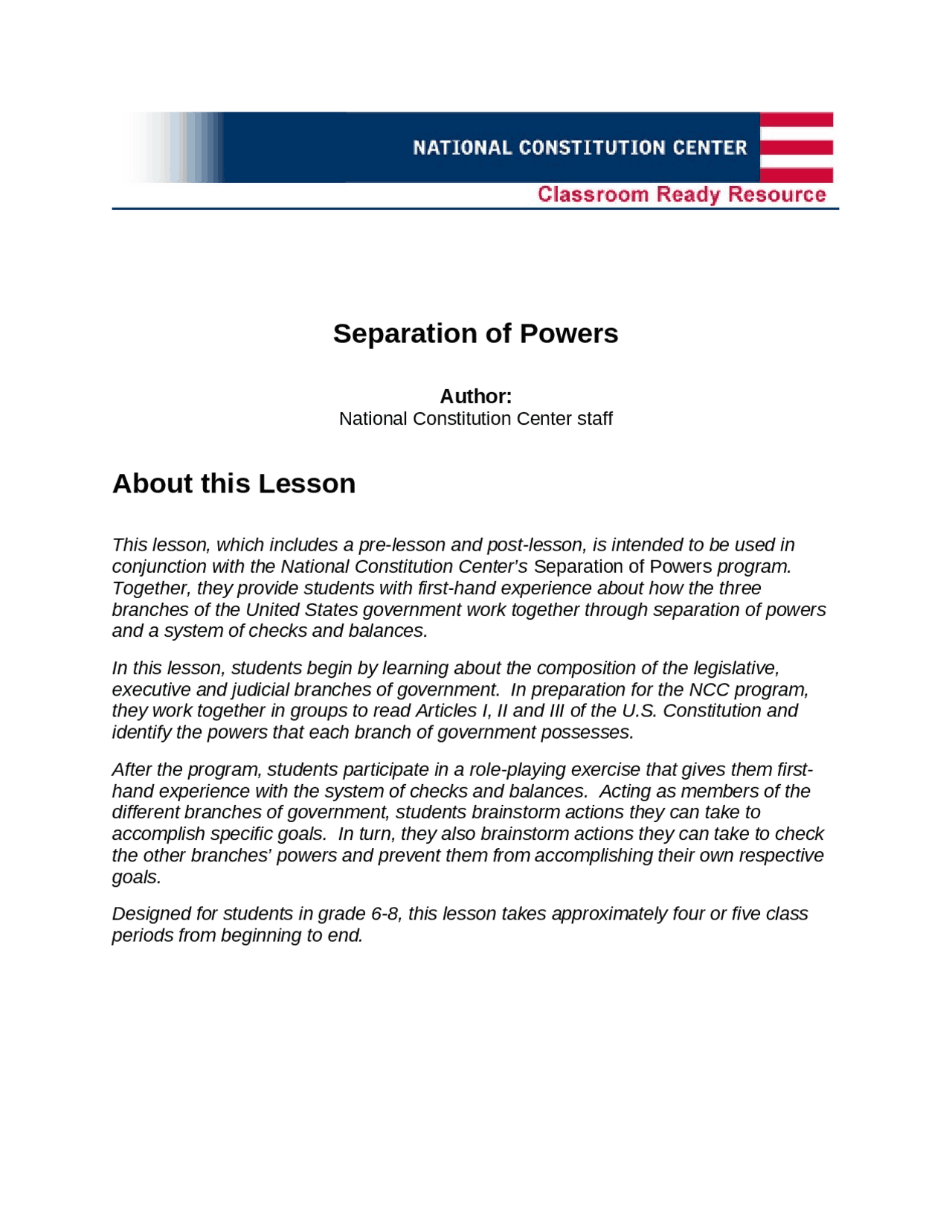 Separation of Powers | Summaries Law | Docsity