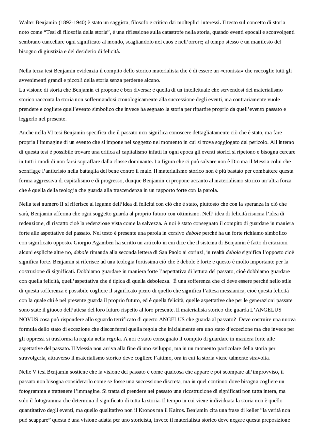 Prova In Itinere Su Walter Benjamin Sintesi Del Corso Di Filosofia