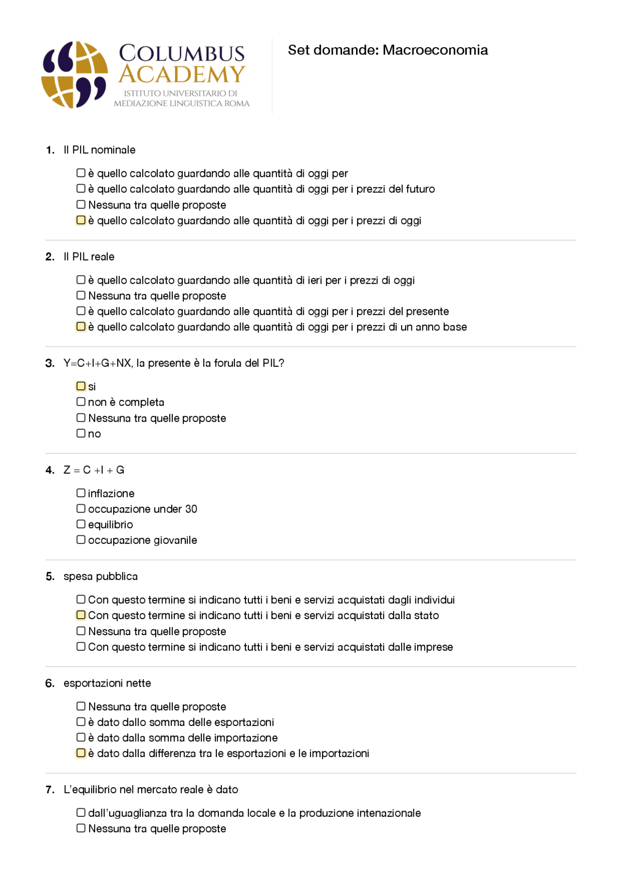 Microeconomia Columbus Panieri Di Microeconomia Docsity