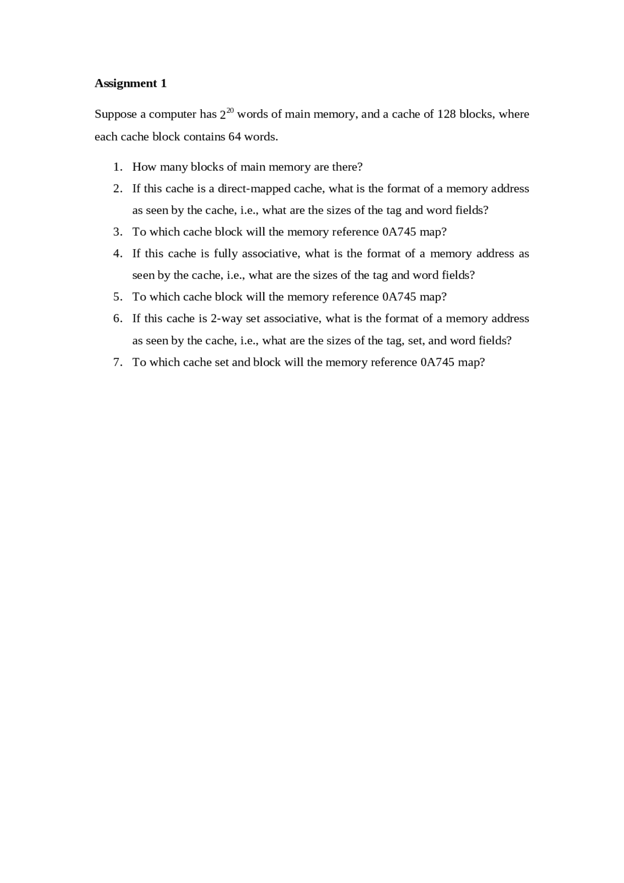 Assignment Computer Architecture Assignments Computer Science Docsity 9068
