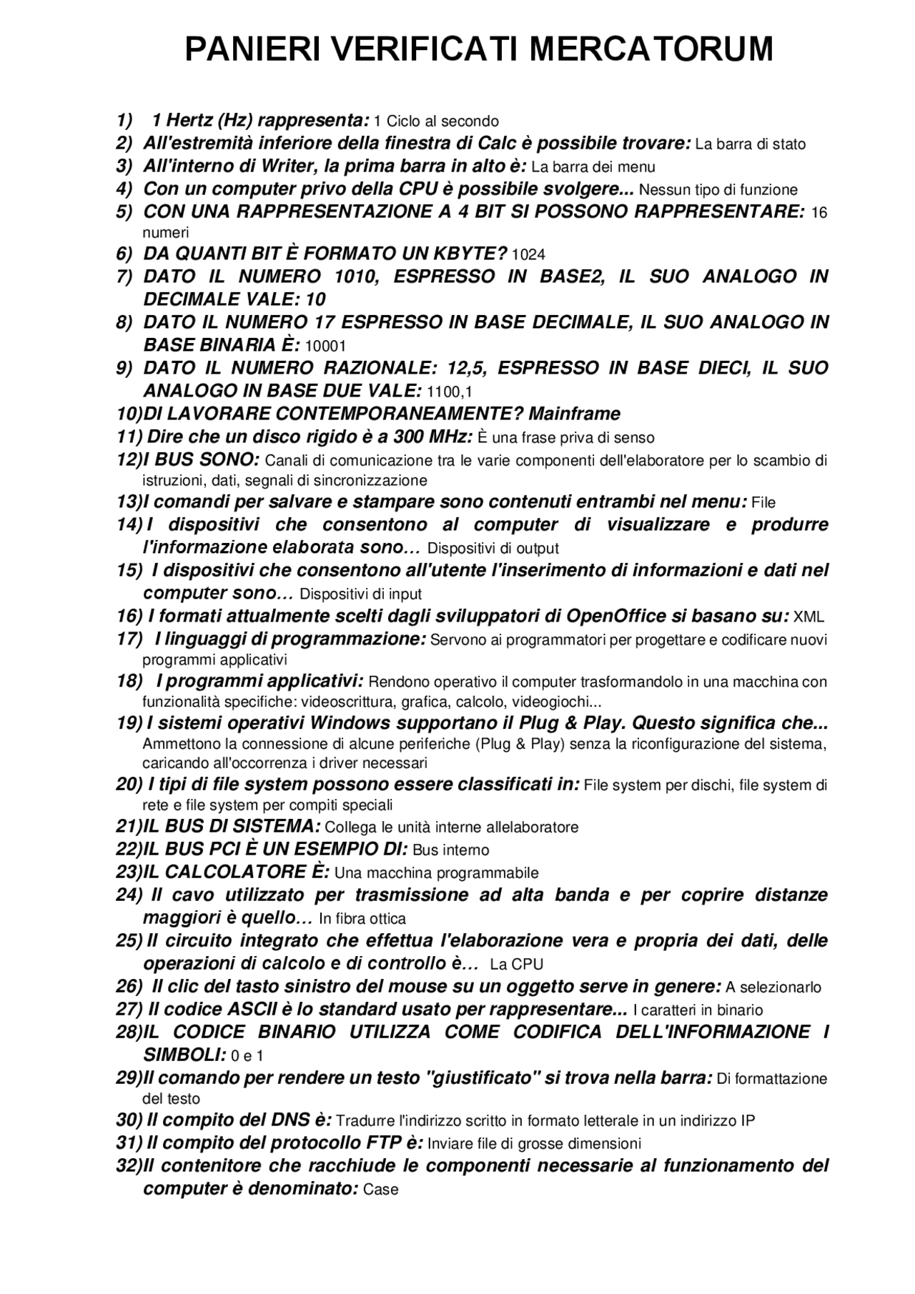 Paniere Completo Abilita Informatiche Università Mercatorum Aggiornato