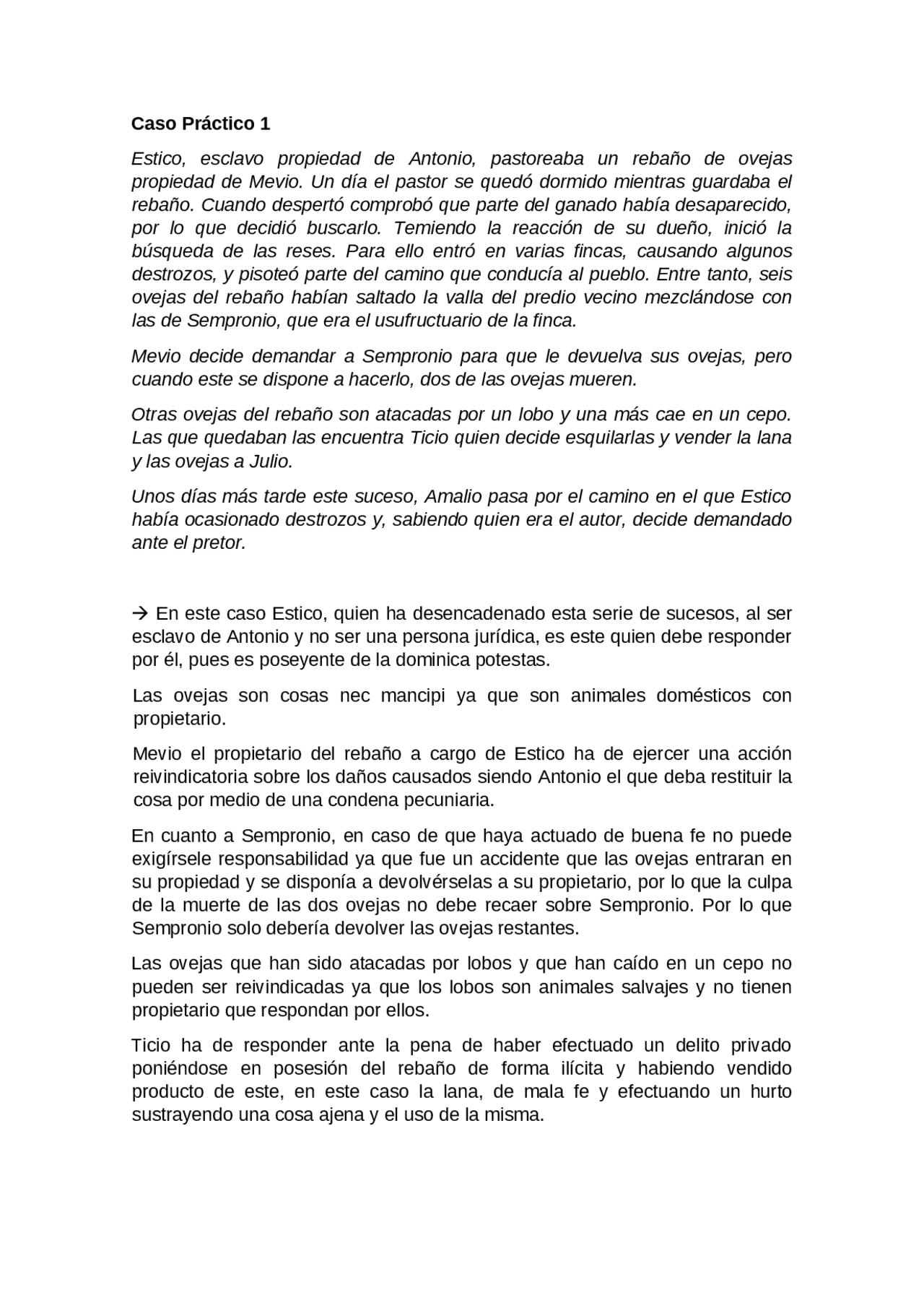 Caso Práctico Derecho Romano Ejercicios De Derecho Romano Docsity