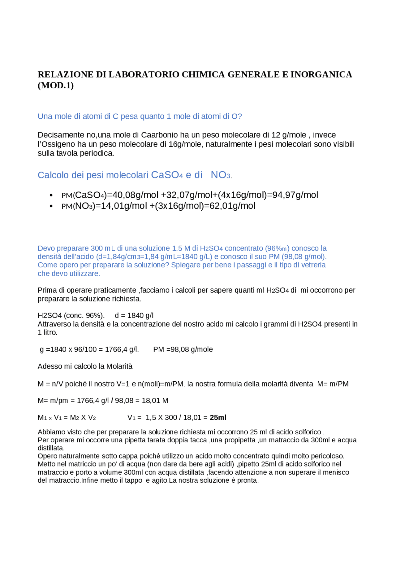 Esercizi Chimica Generale E Inorgmod 1 Esercizi Di Chimica Docsity