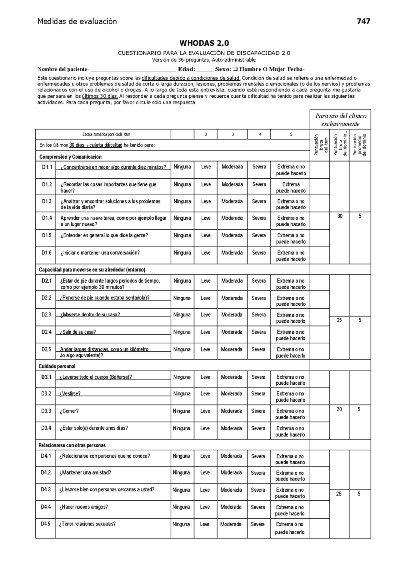 Es un documento con el formato del cuestionario WHODAS. | Diapositivas ...