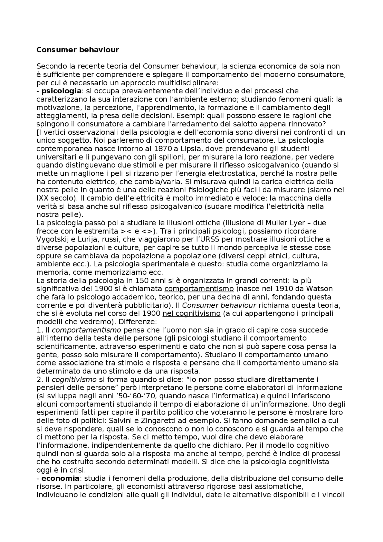 Appunti Consumer Behaviour Appunti Di Psicologia Sociale Docsity