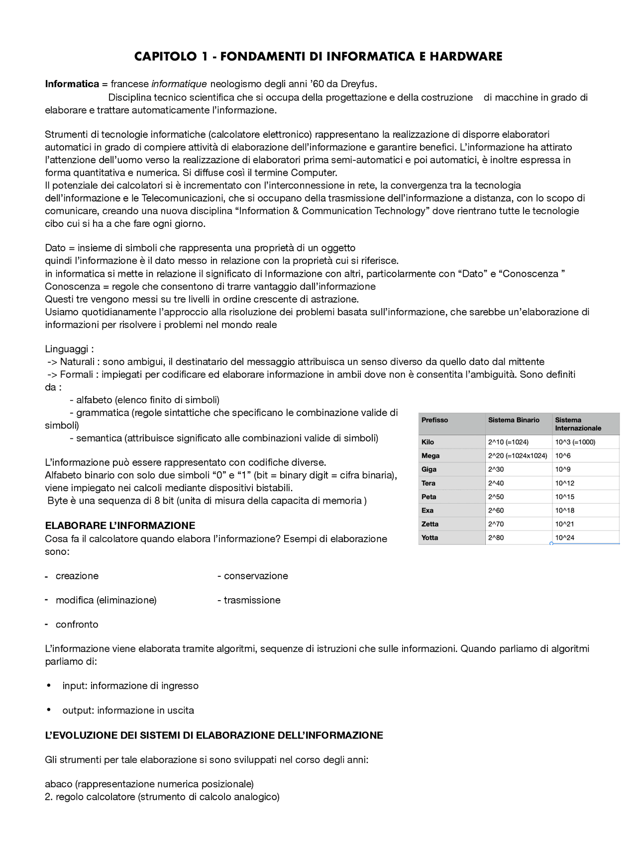 Informatica Umanistica Cap1 Appunti Di Elementi Di Informatica Docsity