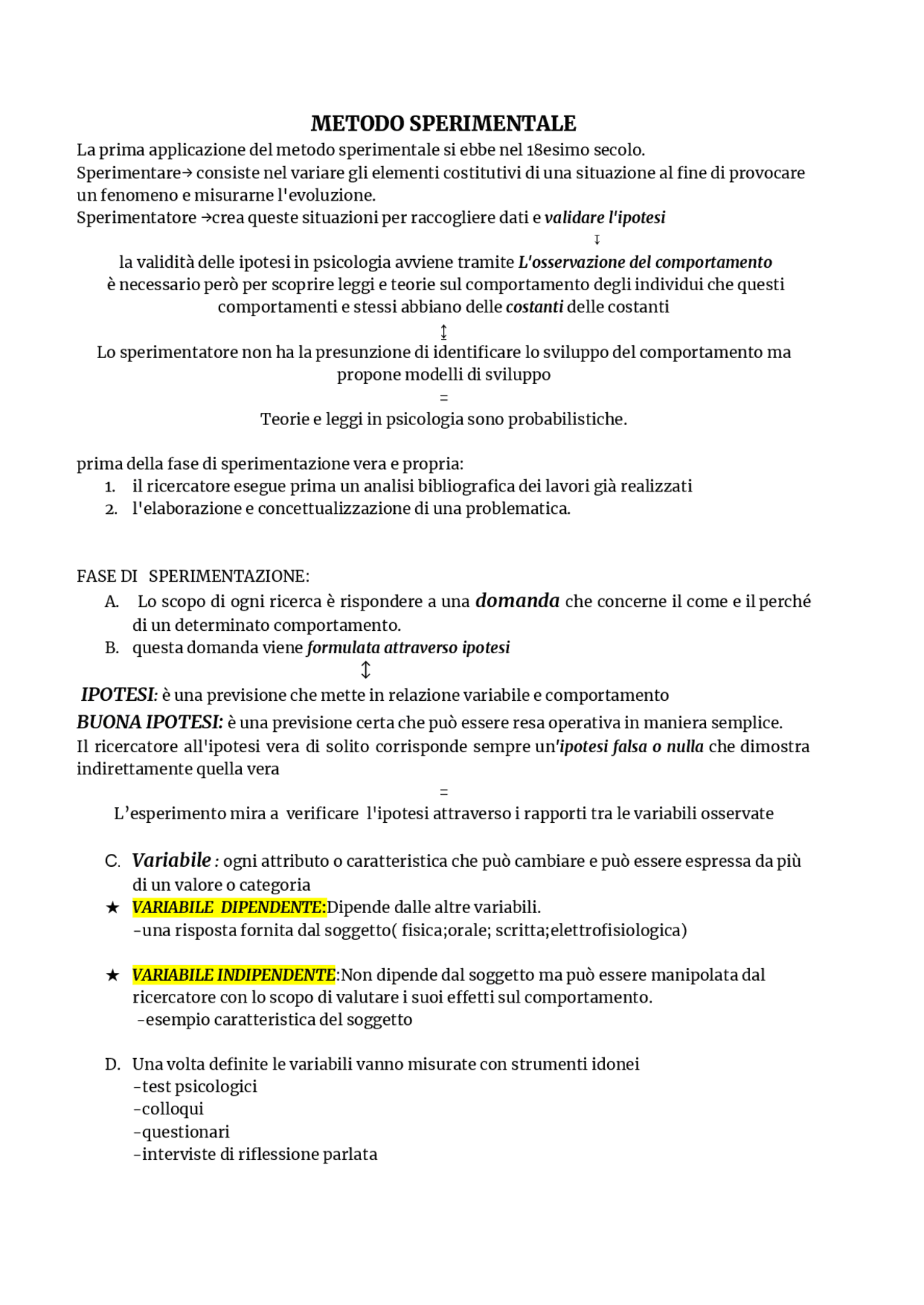METODO SPERIMENTALE , SECONDO CAPITOLO MANUALE | Dispense di Psicologia ...