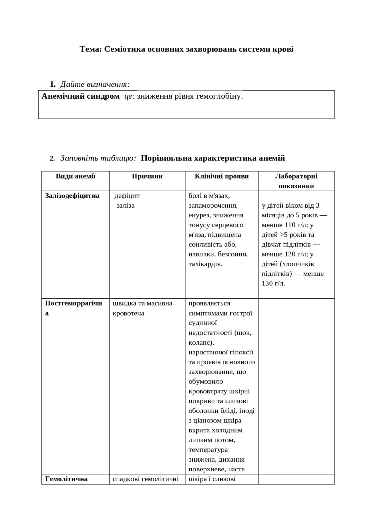 Семіотика основних захворювань системи крові Рефераты Педиатрия Docsity
