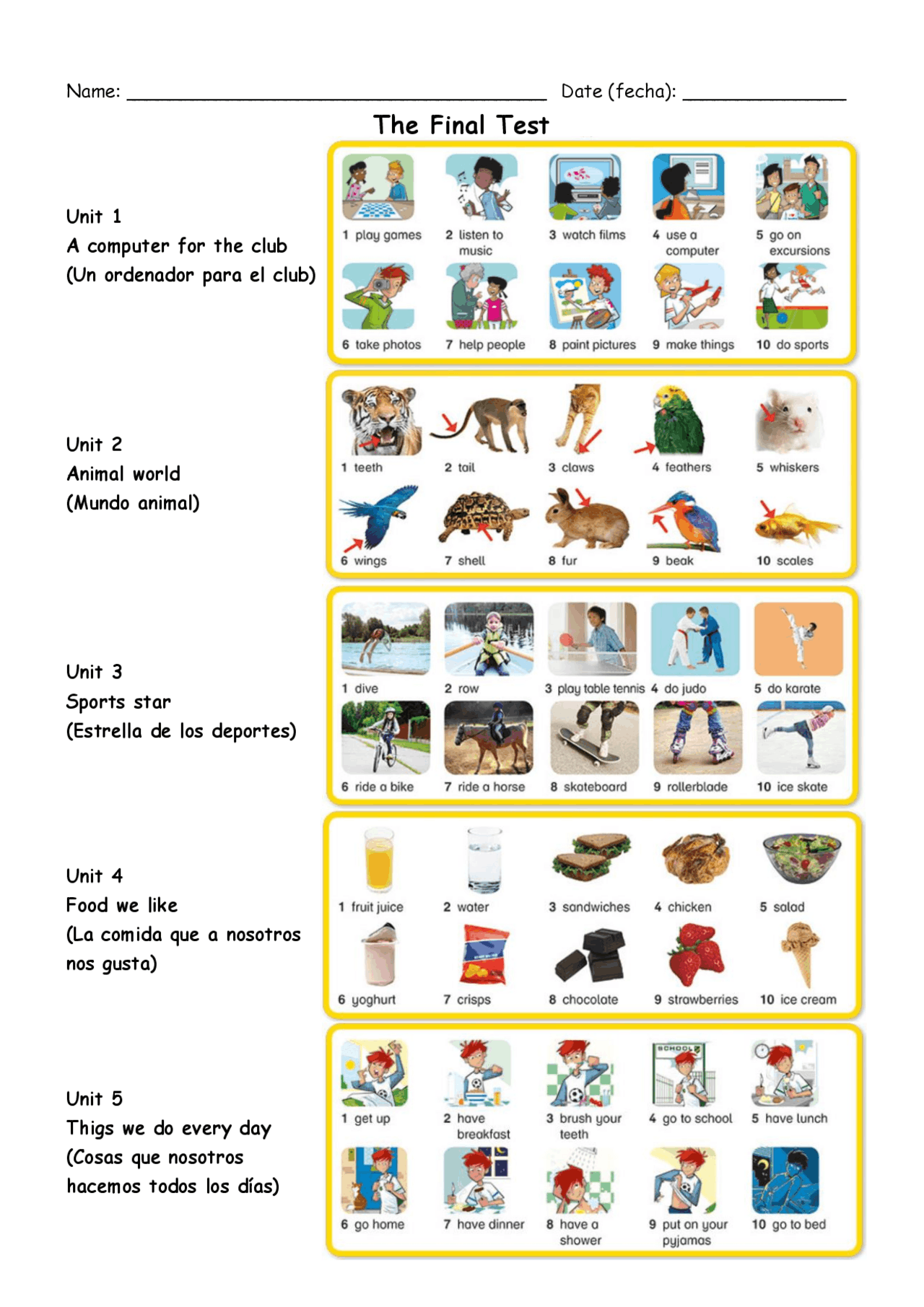 Test inglés para 4primaria | Exámenes de Inglés | Docsity