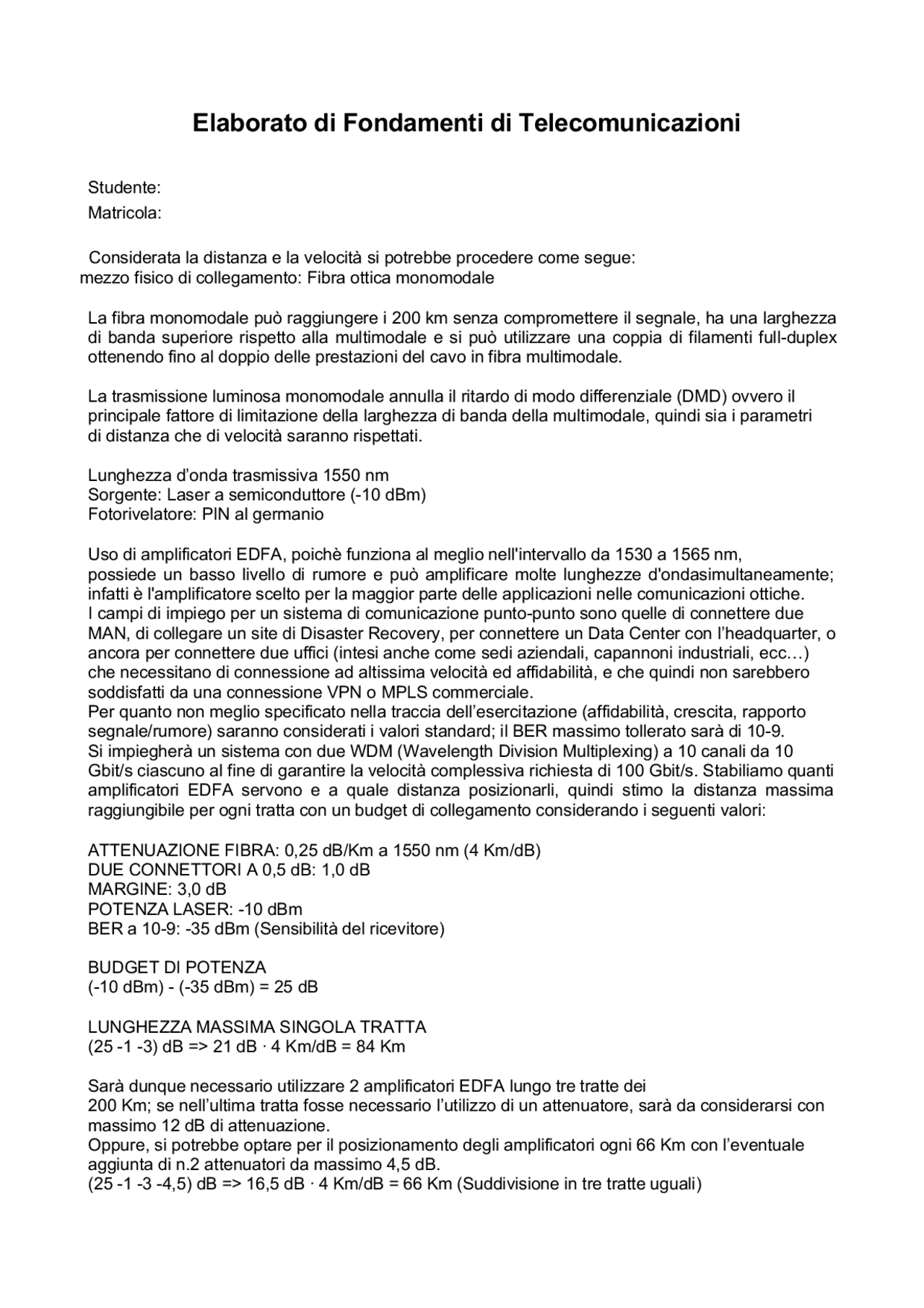 Elaborato Fondamenti di Telecomunicazioni Mercatorum, già svolto e corretto. | Esercizi di ...