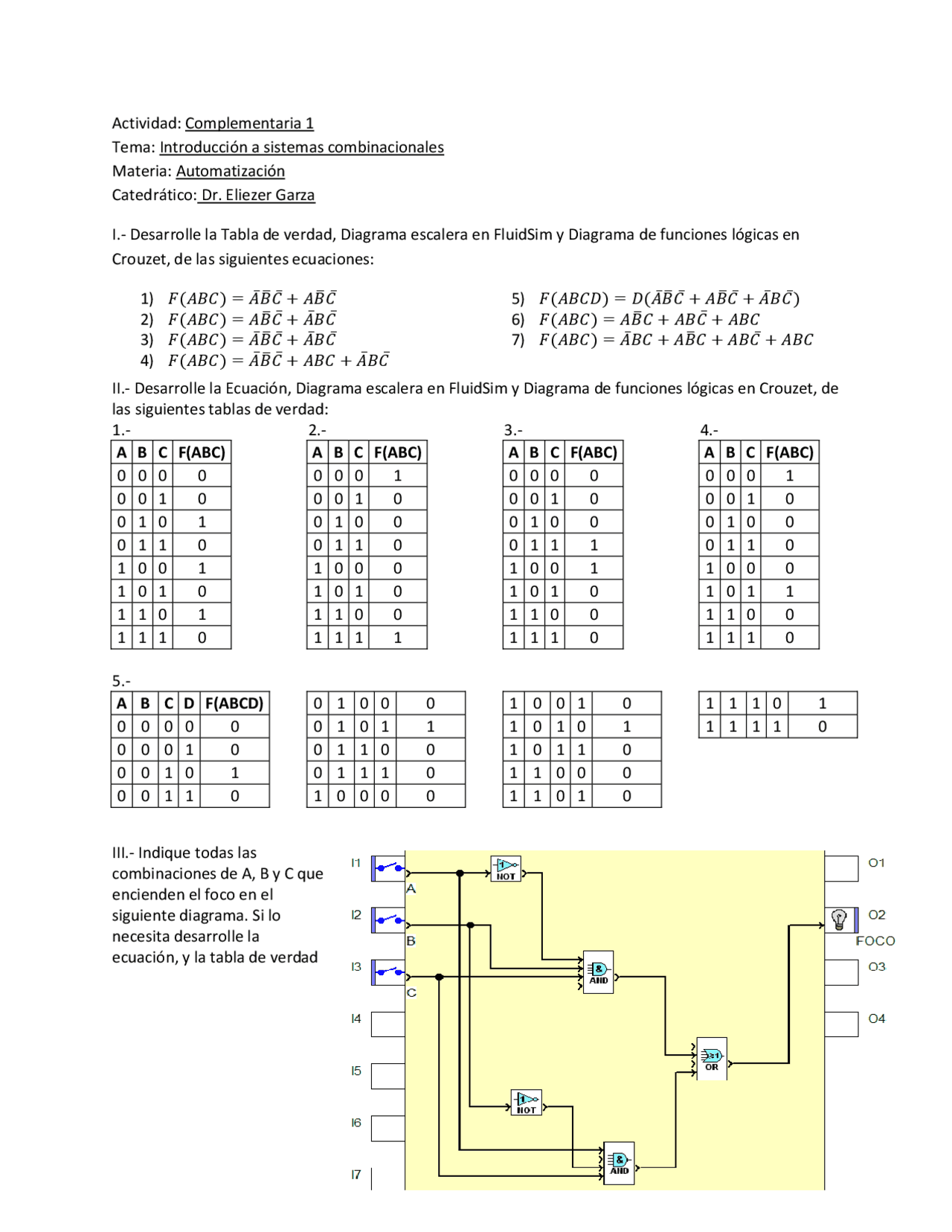 Automatizacion actividad complementaria | Ejercicios de Automatización Industrial | Docsity