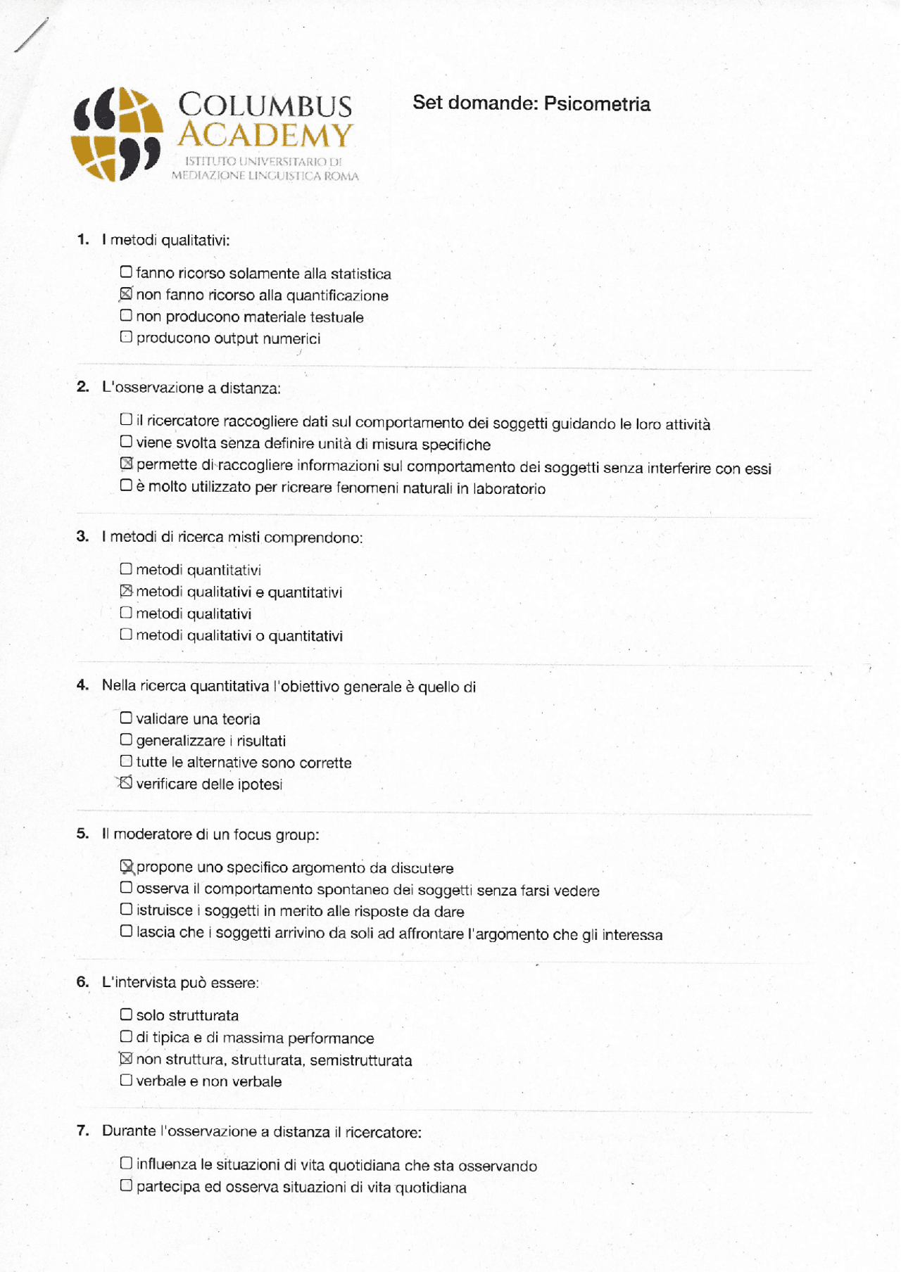 Psicometria Columbus Panieri Di Psicometria Docsity
