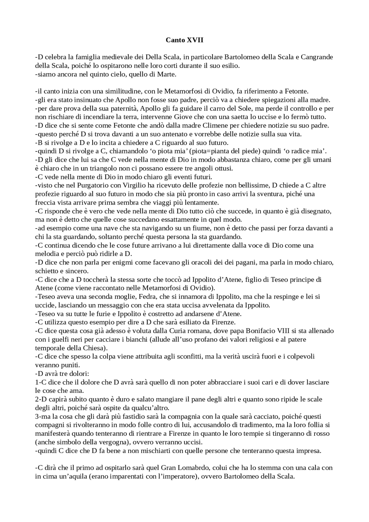 Divina Commedia - Paradiso, canto XVII | Appunti di Italiano | Docsity