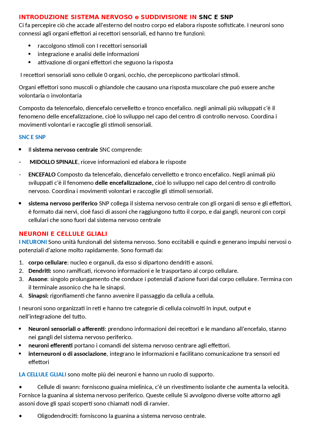 Sistema Nervoso Appunti Appunti Di Anatomia Docsity