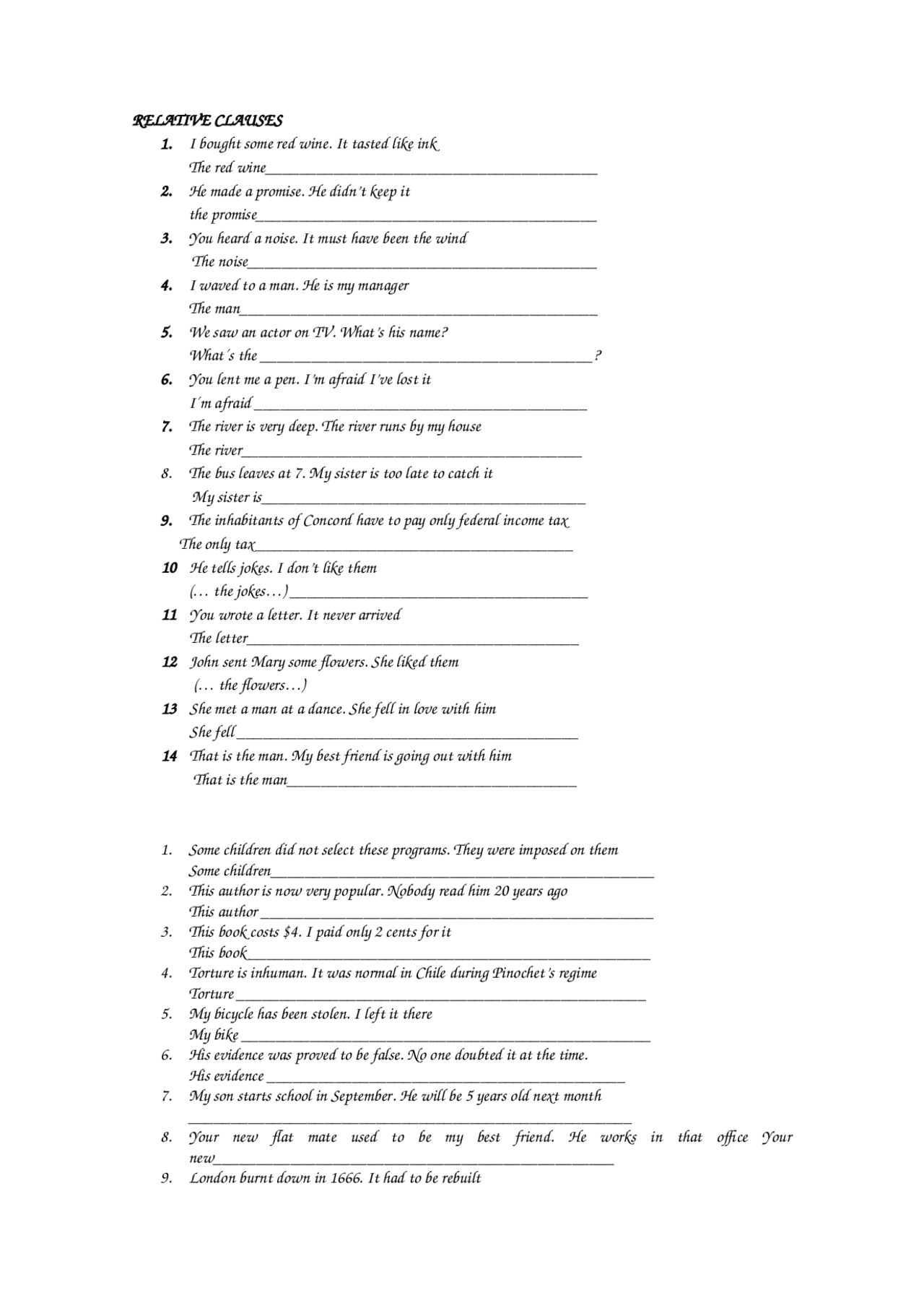 Ficha Relative Clauses | Ejercicios de Inglés | Docsity
