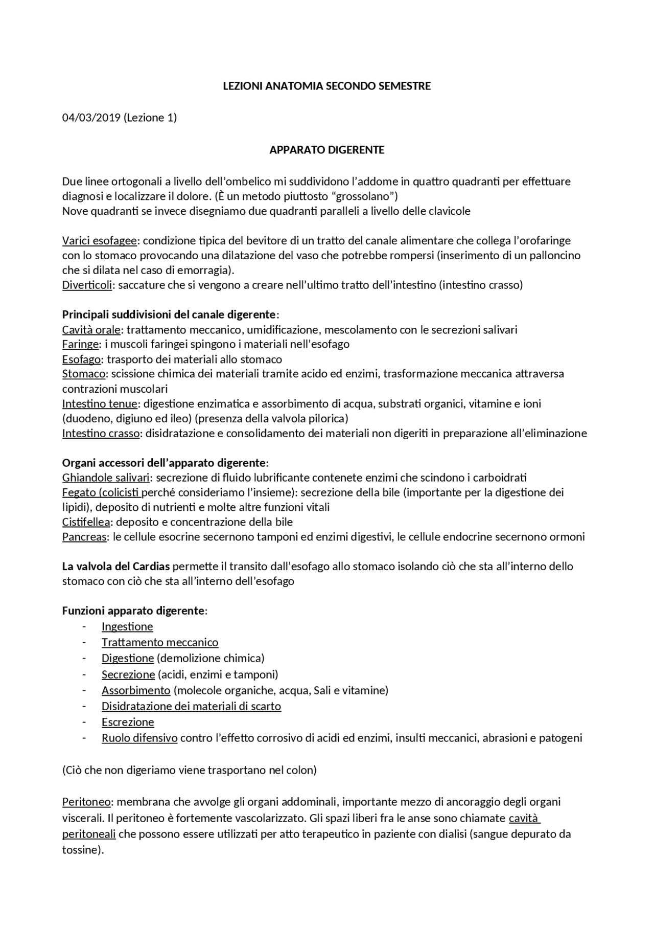 Lezioni Anatomia Umana Appunti Di Anatomia Docsity