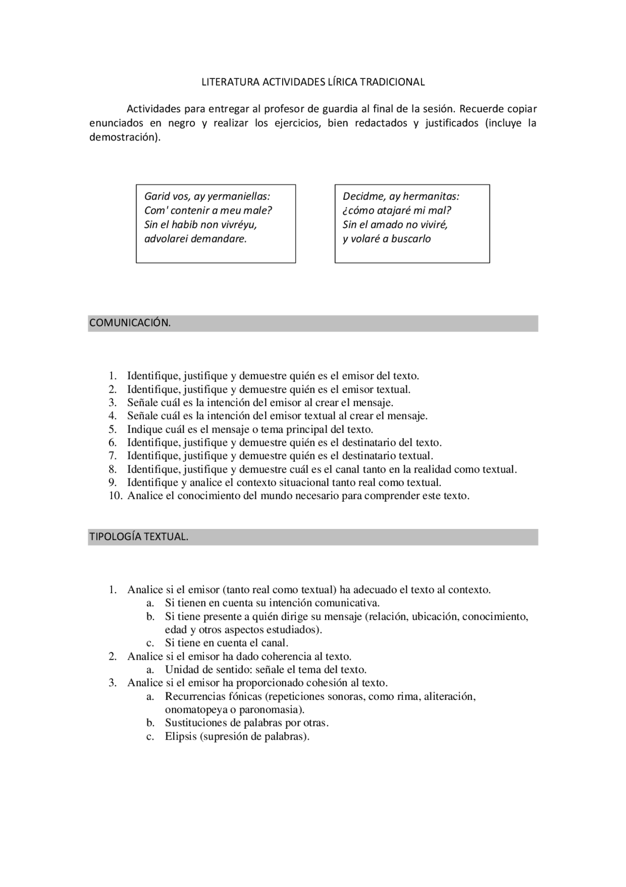 Literatura Ejercicios Ejercicios De Lengua Y Literatura Docsity