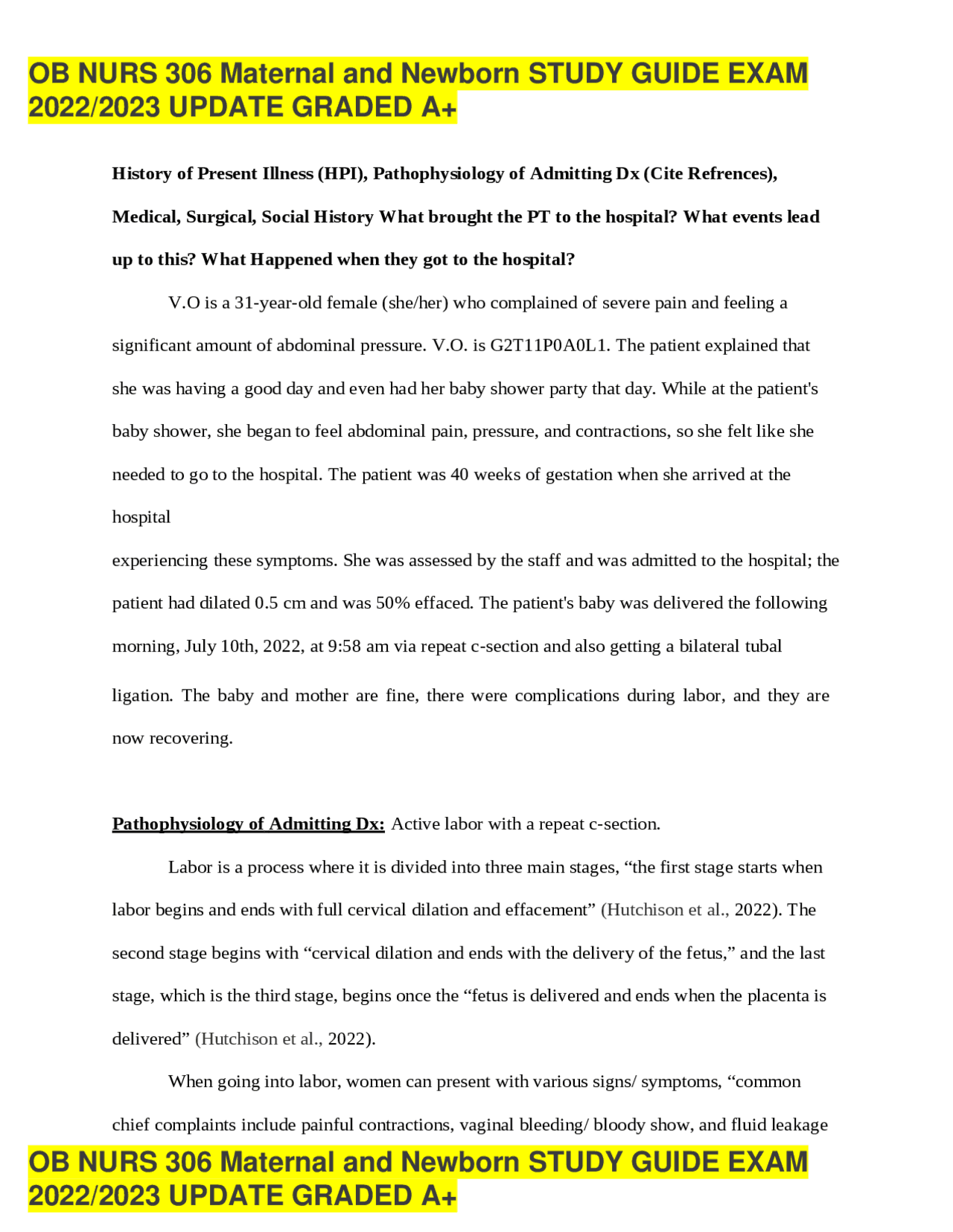OB NURS 306 Maternal and Newborn STUDY GUIDE EXAM 2022/2023 UPDATE GRADED A+ | Exams Nursing ...