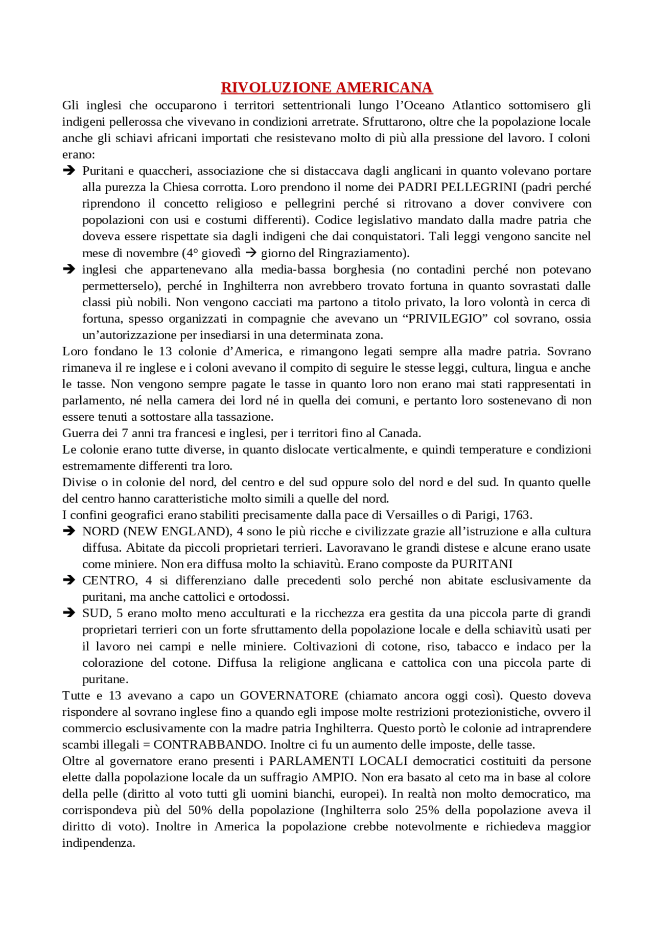 Rivoluzione Americana Appunti Di Storia Docsity