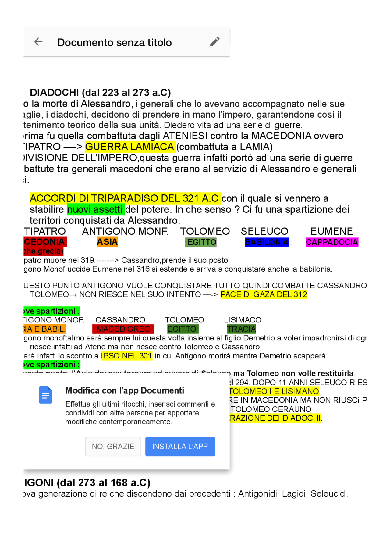 Sintesi e schema concettuale sui Diadochi | Schemi e mappe concettuali ...