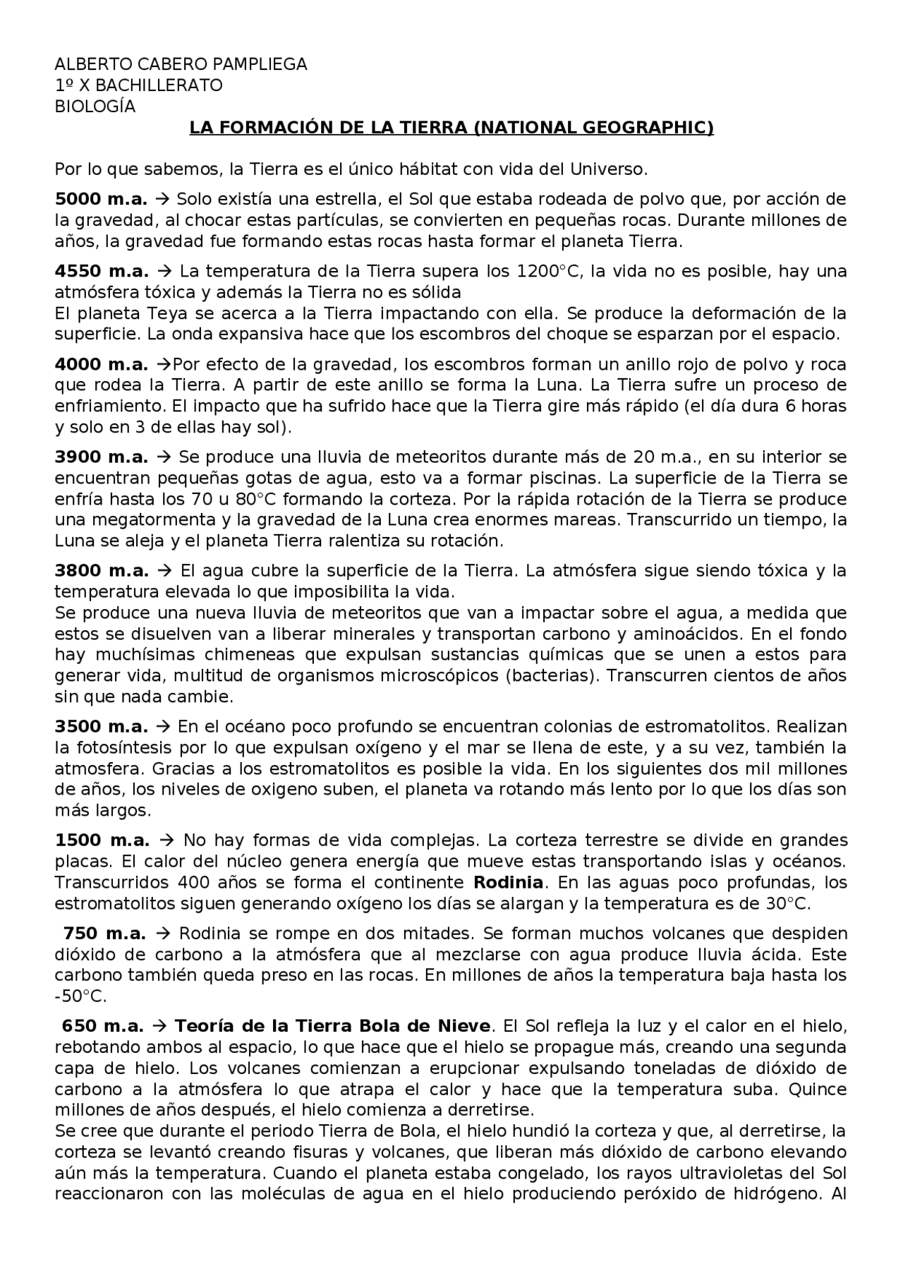 La FormaciÓn De La Tierra Resúmenes De Biología Docsity