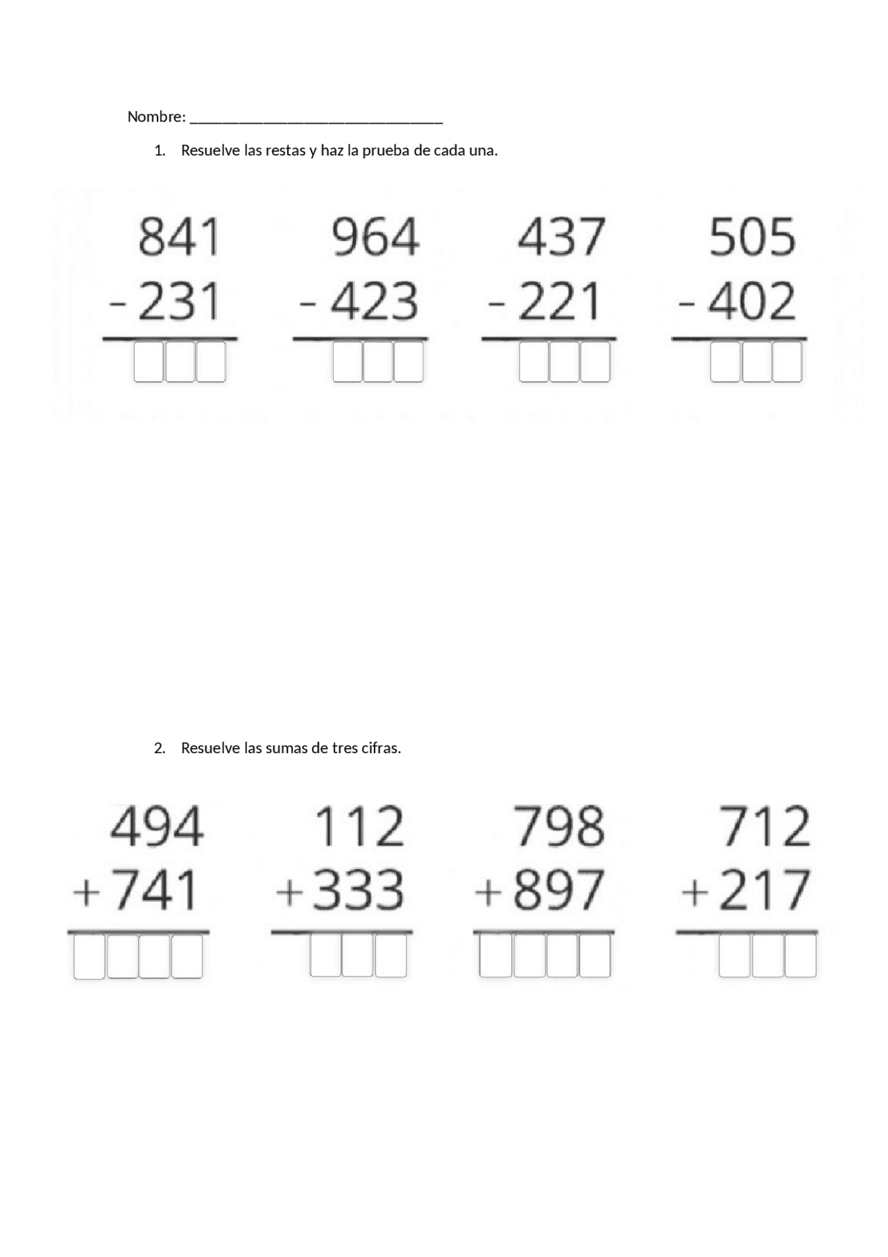 Sumas restas y figuras | Ejercicios de Matemáticas | Docsity