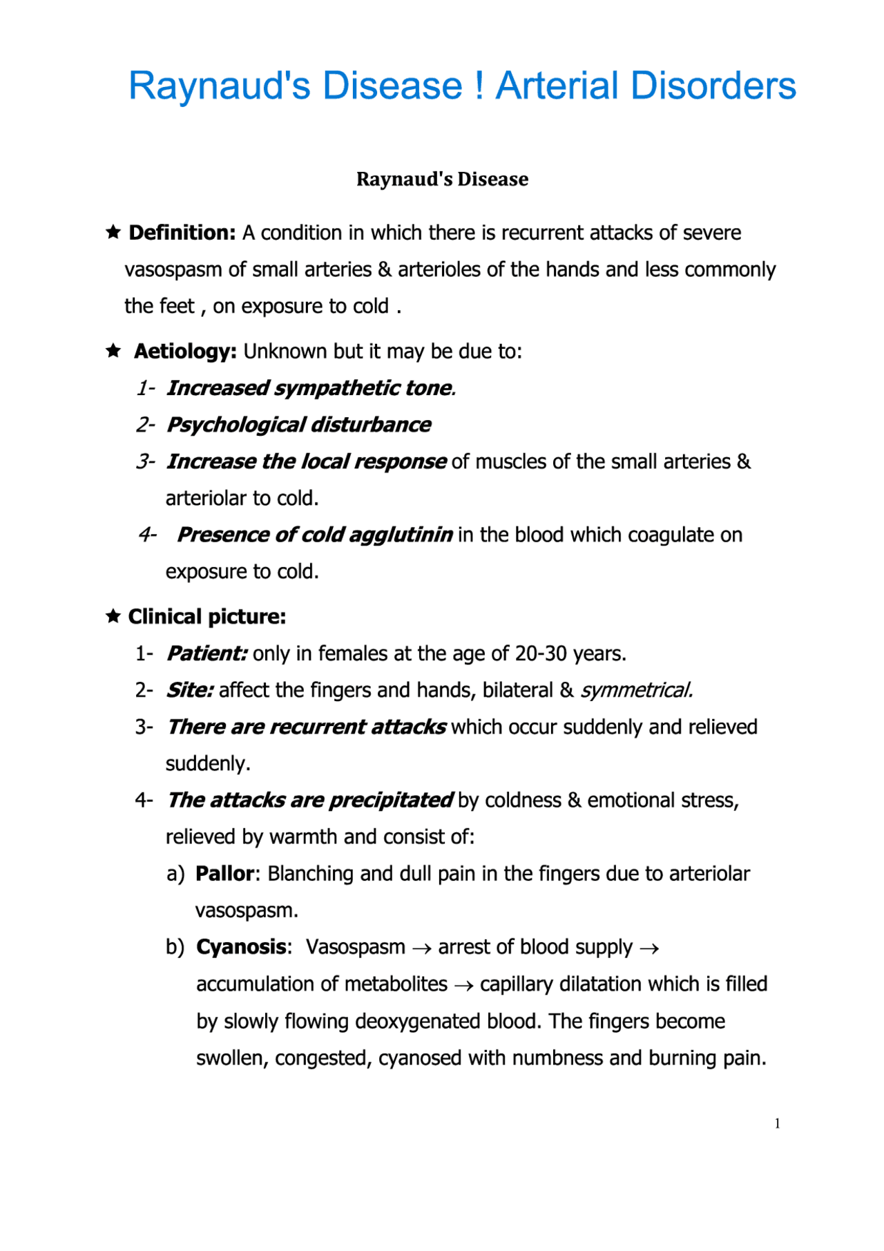 Raynaud's Disease ! Arterial Disorders | Study Guides, Projects ...