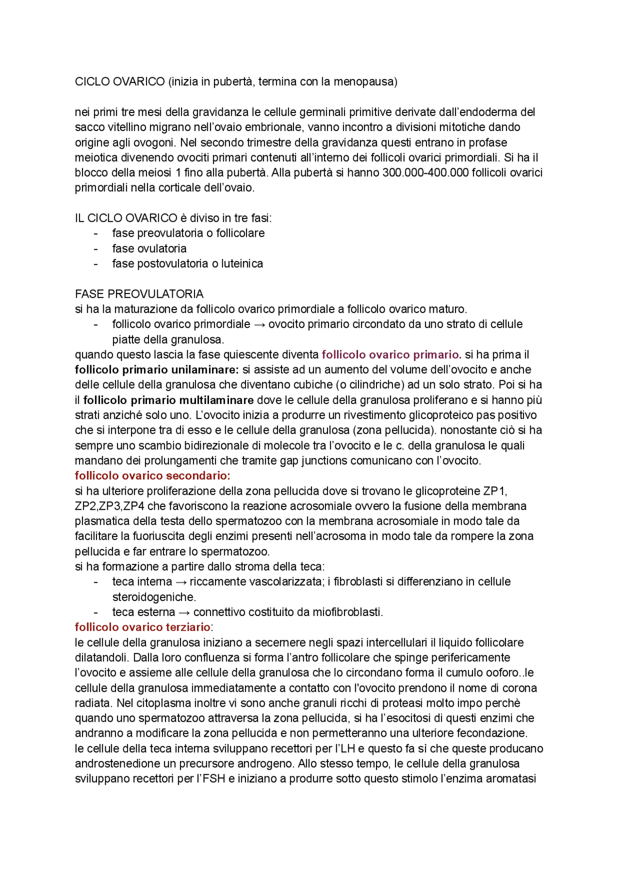 Ciclo Ovarico Riassunto Dispense Di Anatomia Docsity
