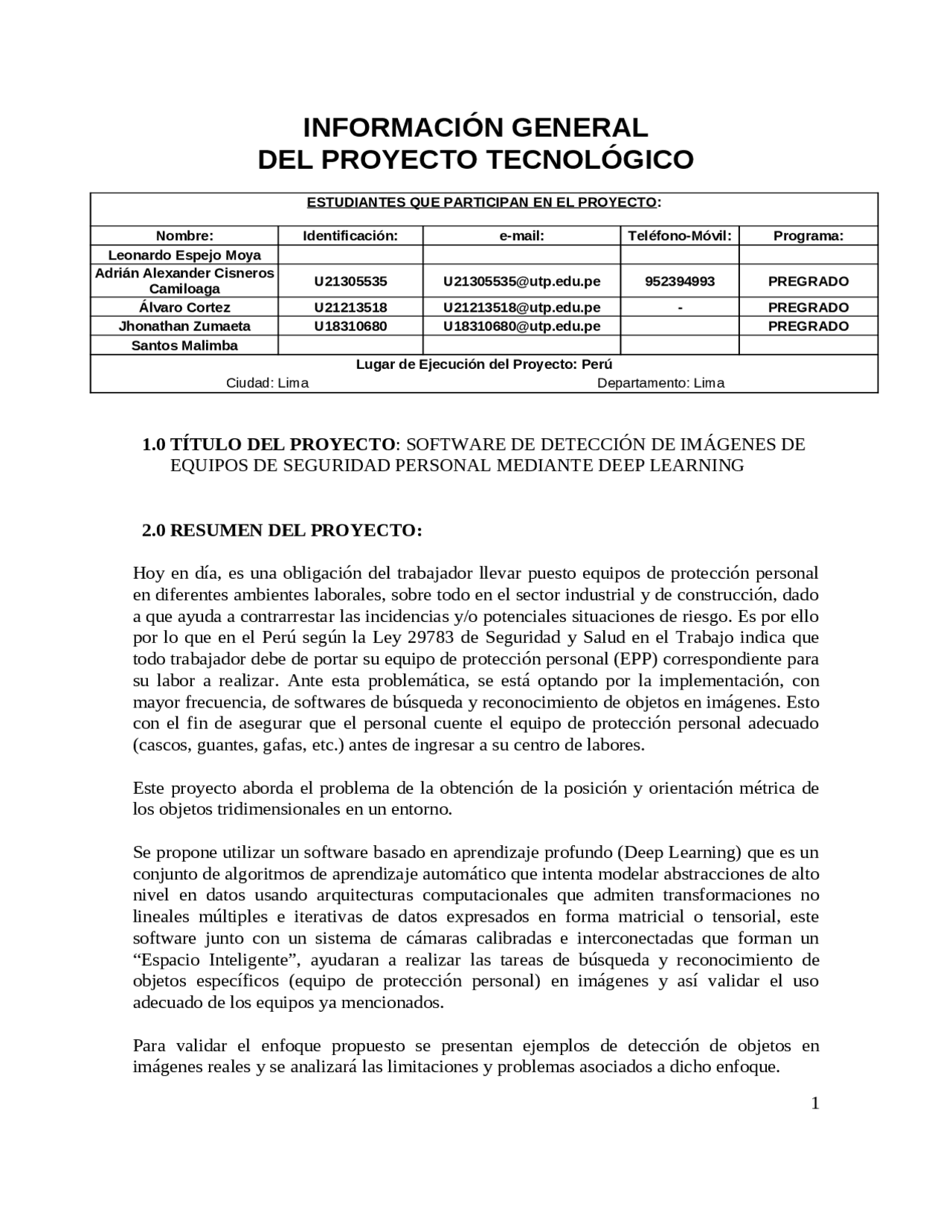 InformaciÓn General Del Proyecto TecnolÓgico Exámenes De Tecnología