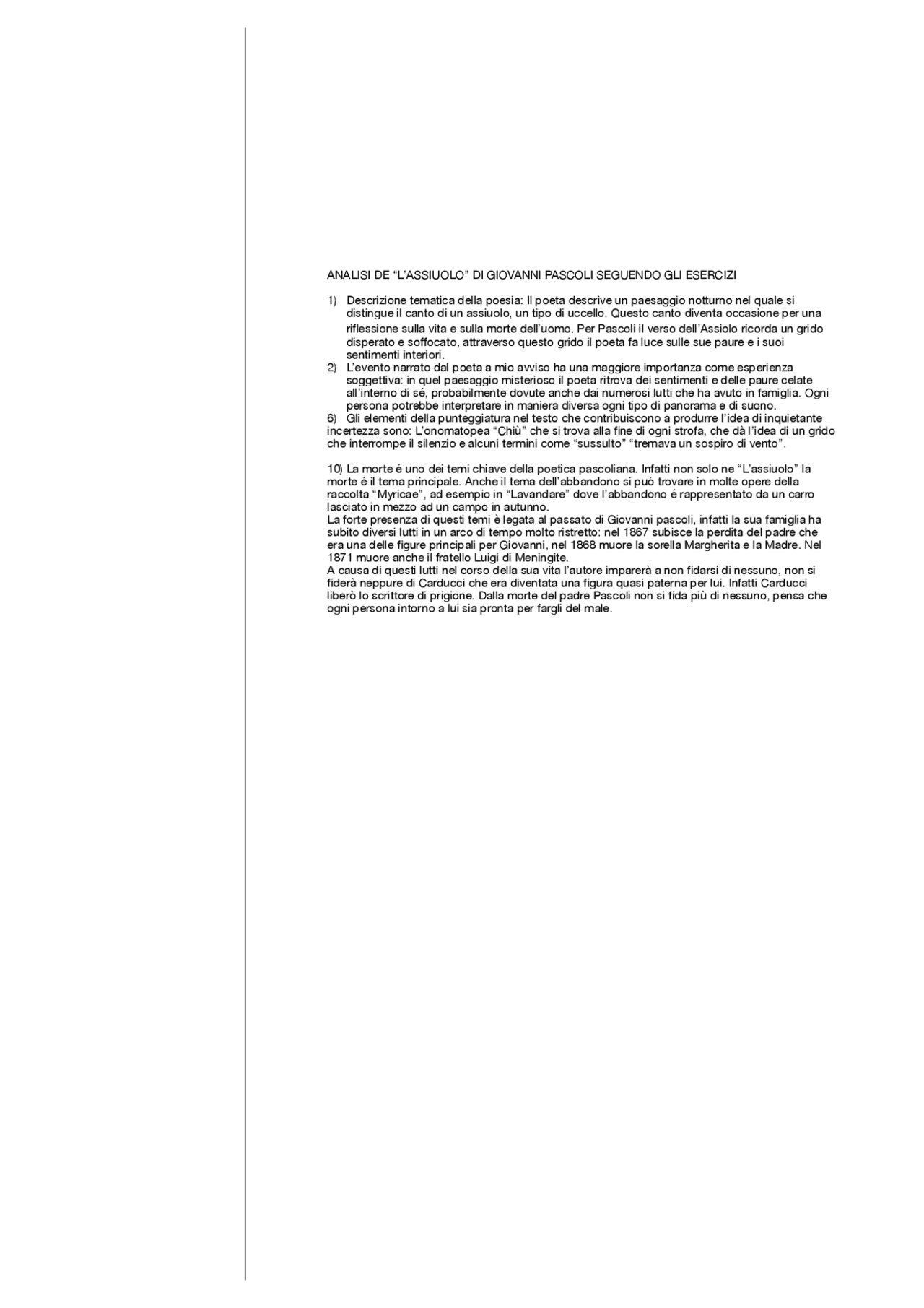 ANALISI DE “L’ASSIUOLO” DI GIOVANNI PASCOLI SEGUENDO GLI ESERCIZI ...