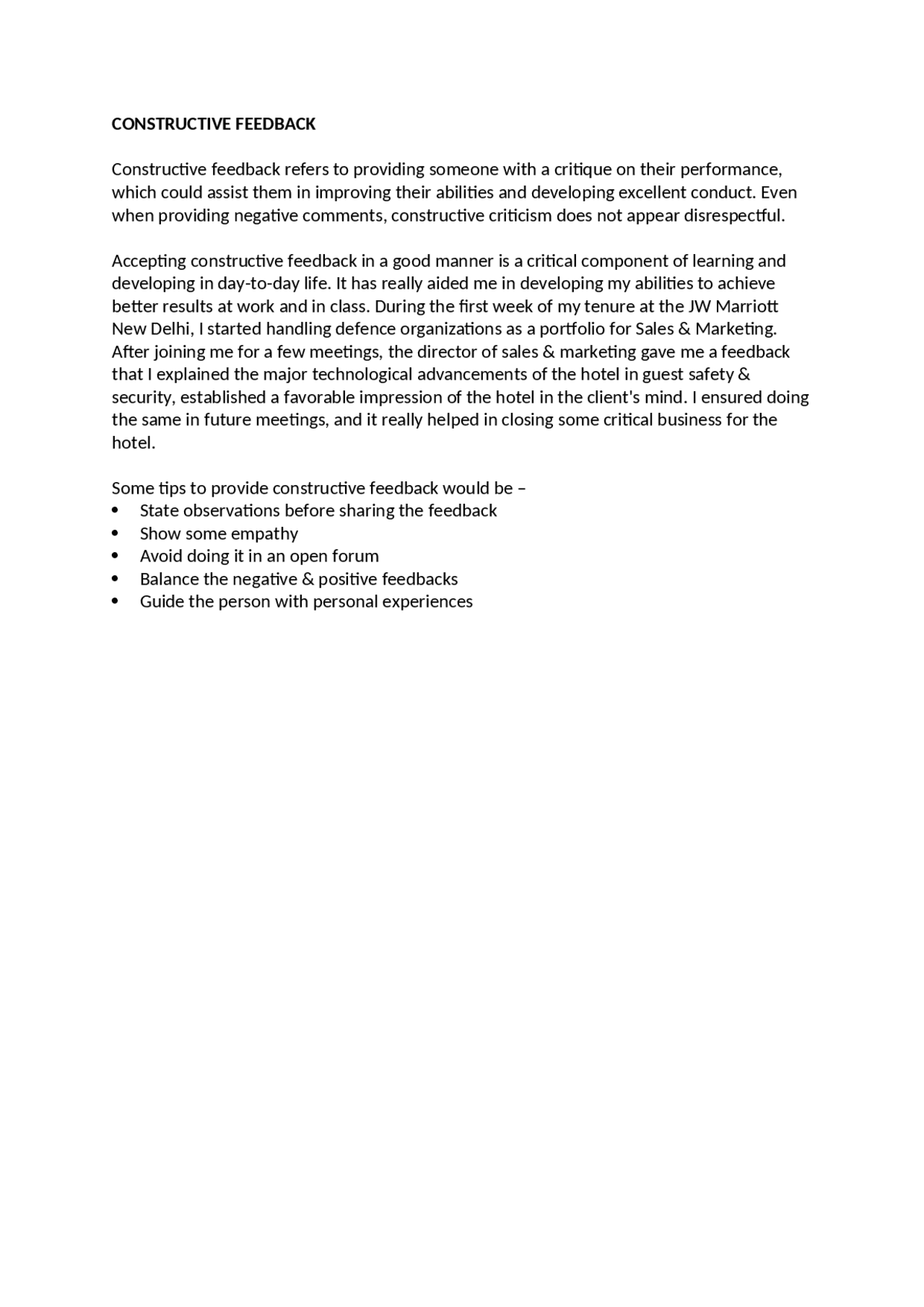 Constructive Feedback Assignments Business Administration Docsity