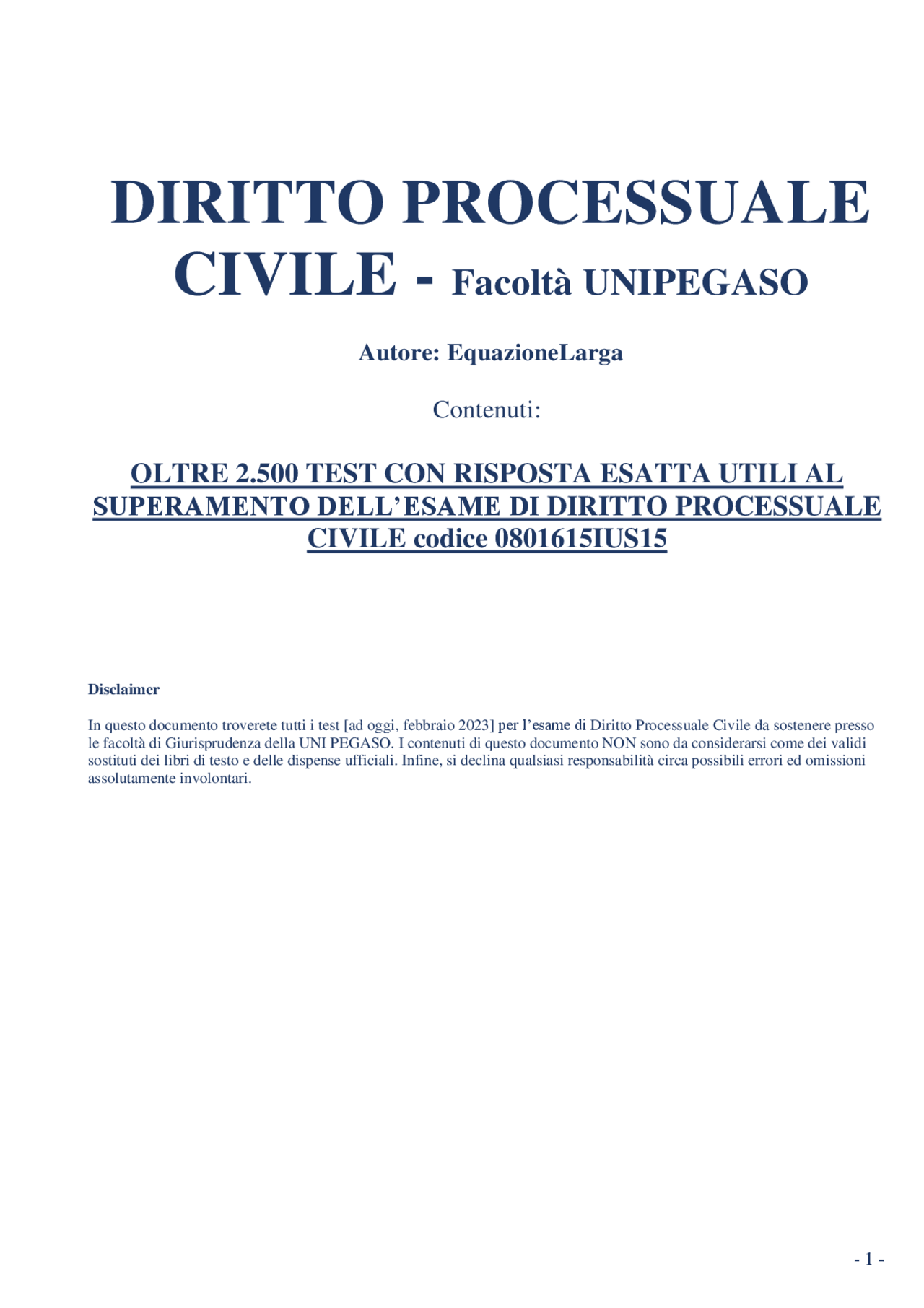 Diritto Processuale Civile 2500 Test Desame Prove Desame Di