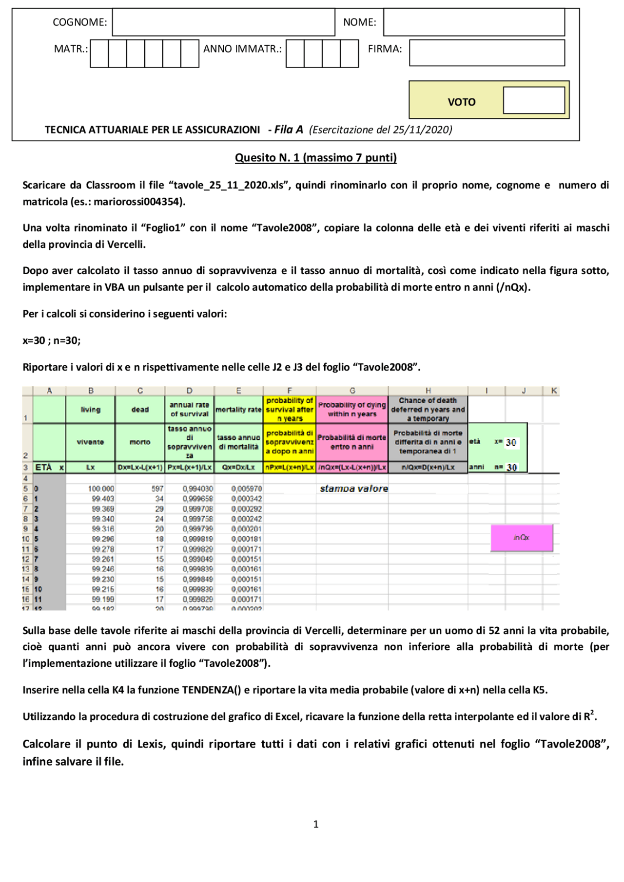 Traccia Esercitazione Prove Desame Di Matematica Applicata Docsity