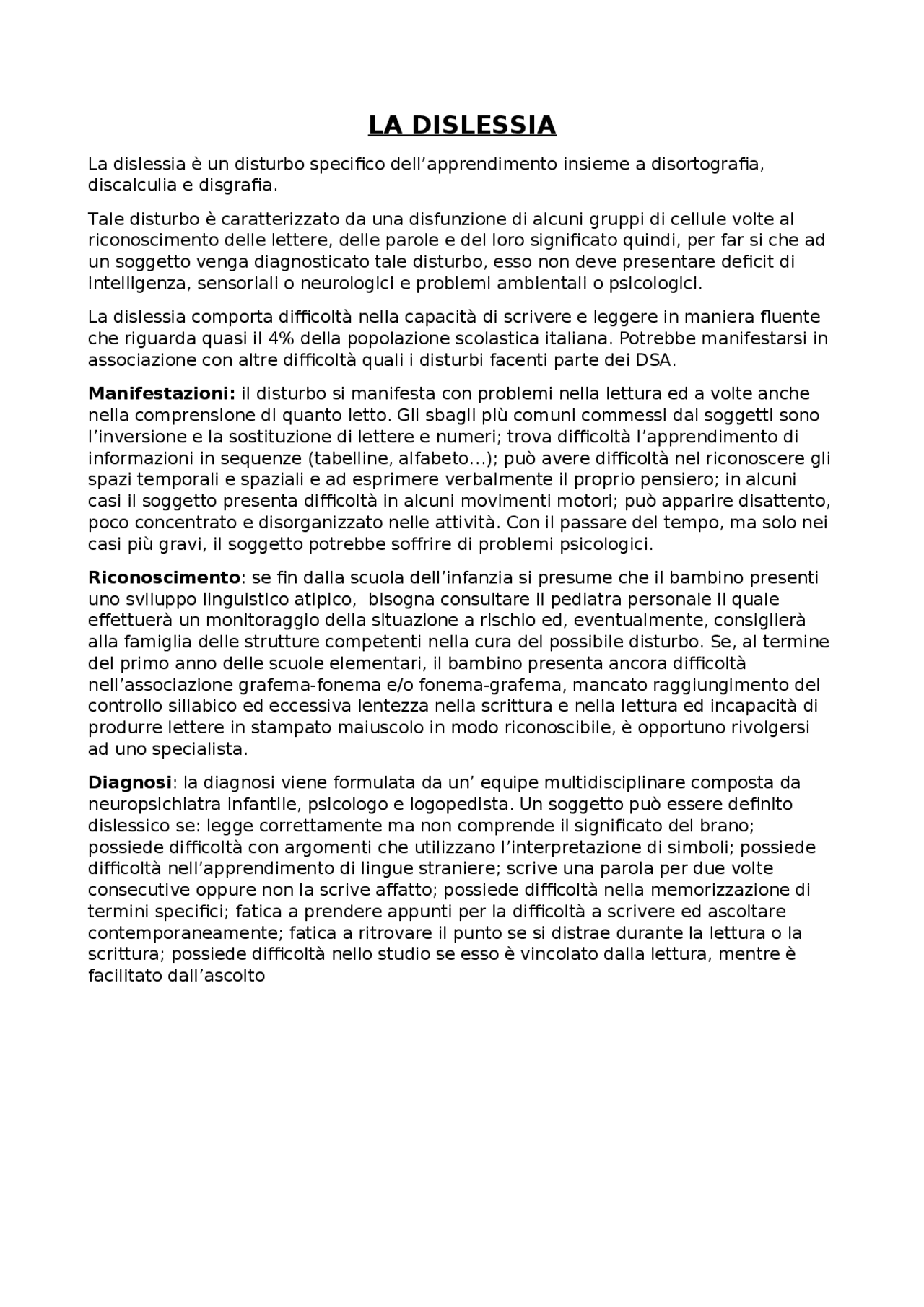 La dislessia: manifestazione, riconoscimento, diagnosi | Schemi e mappe ...