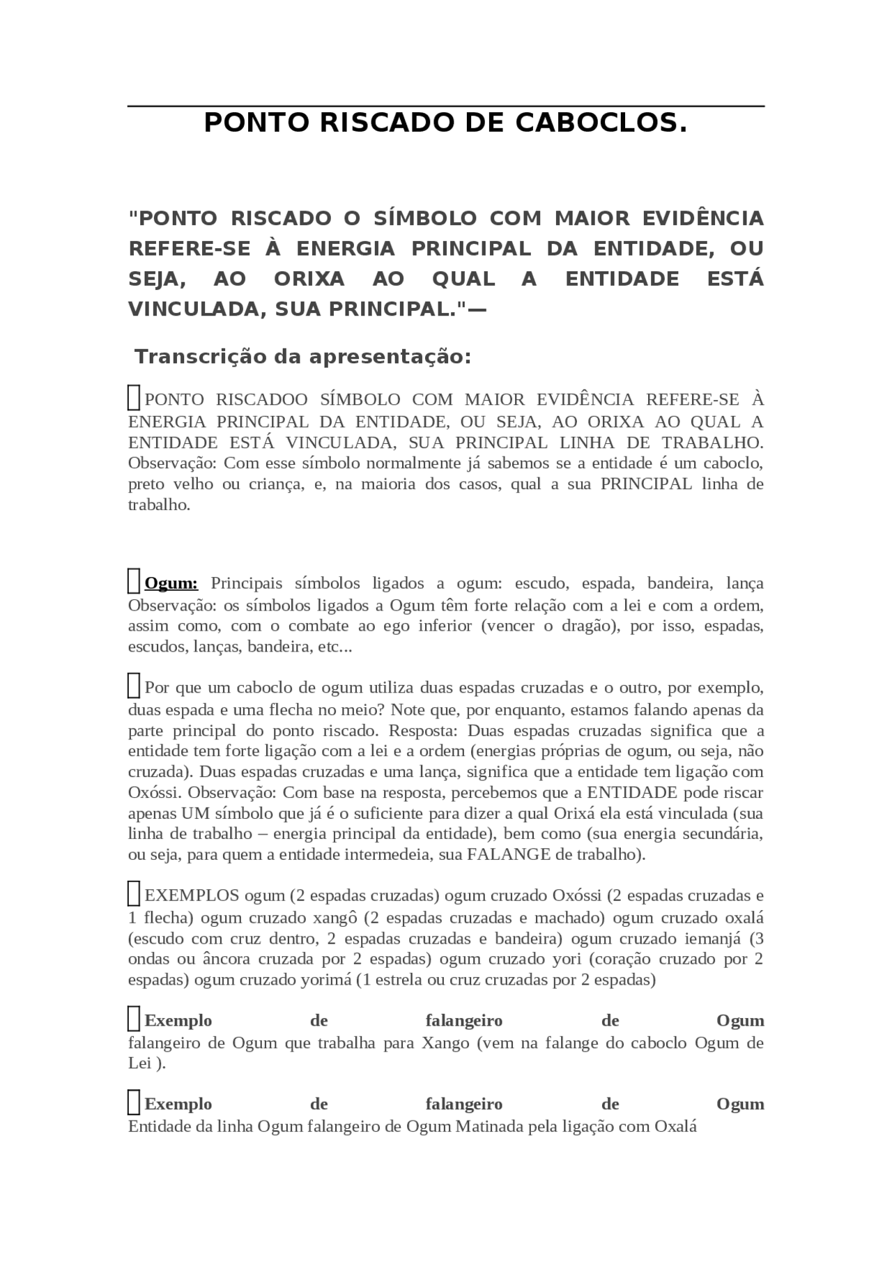 Ponto Riscado Dos Caboclos Resumos Religião Docsity