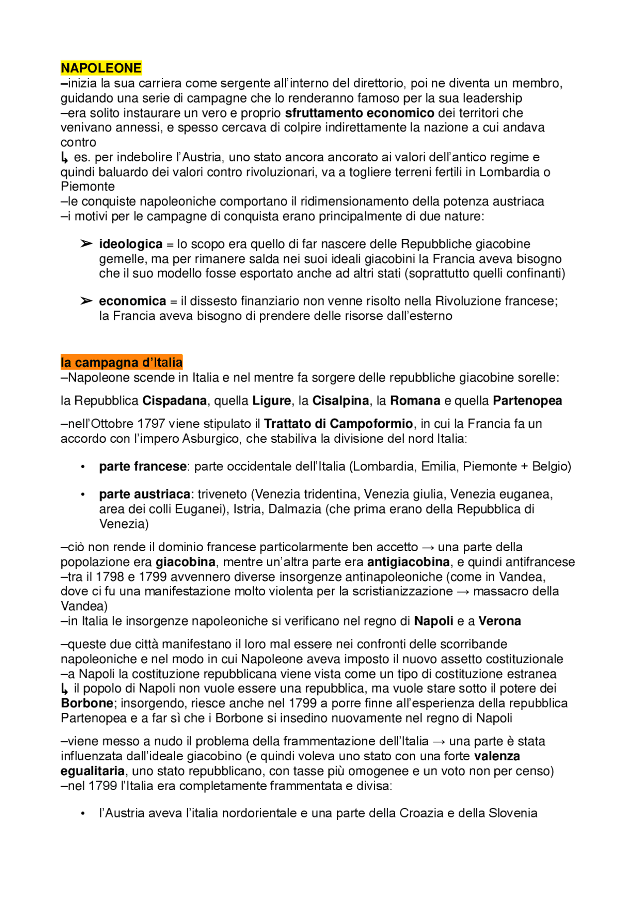 Appunti Storia Napoleone | Appunti di Storia | Docsity