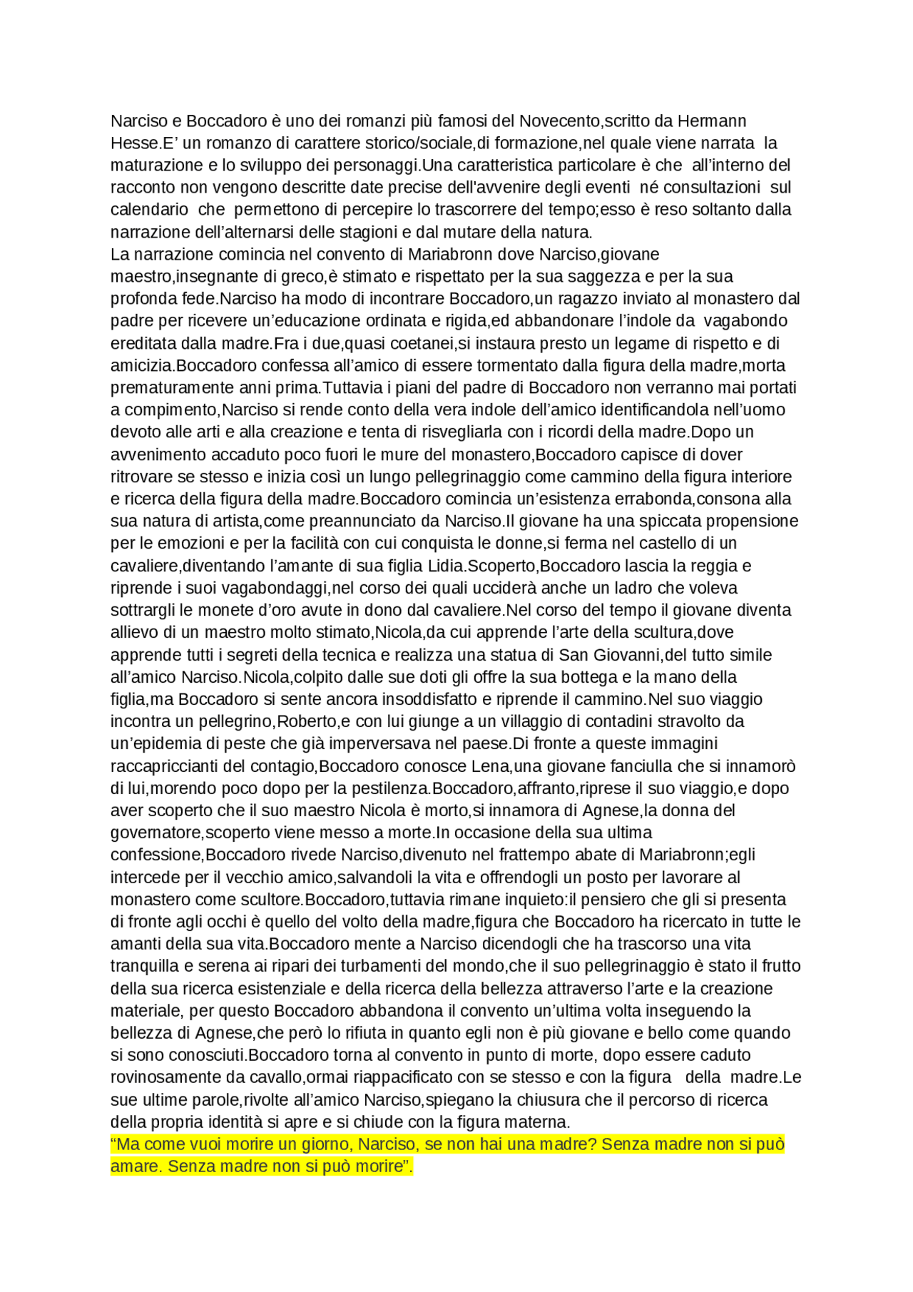 Narciso e bocca d'oro | Dispense di Italiano | Docsity