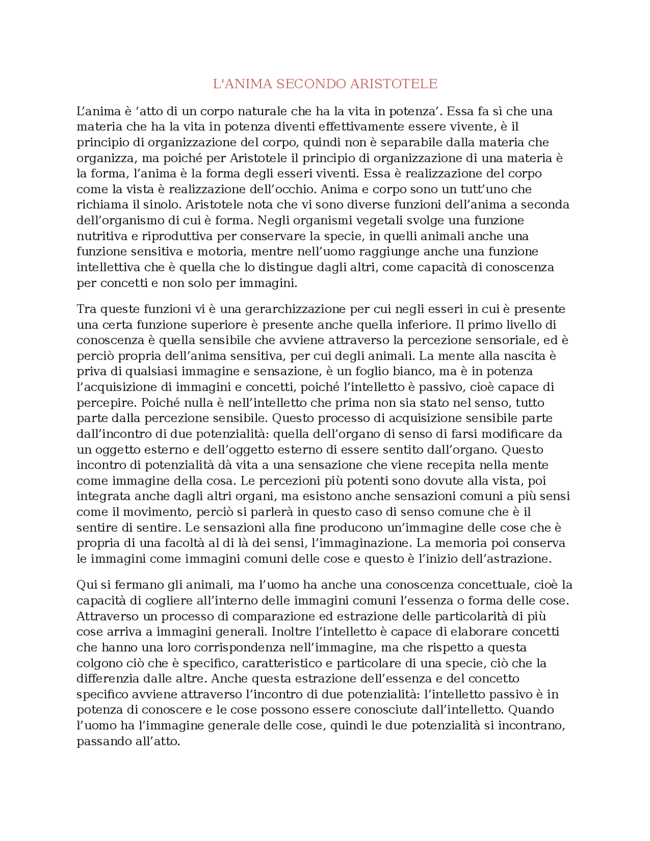L'anima secondo Aristotele: analisi e spiegazione | Sintesi del corso ...