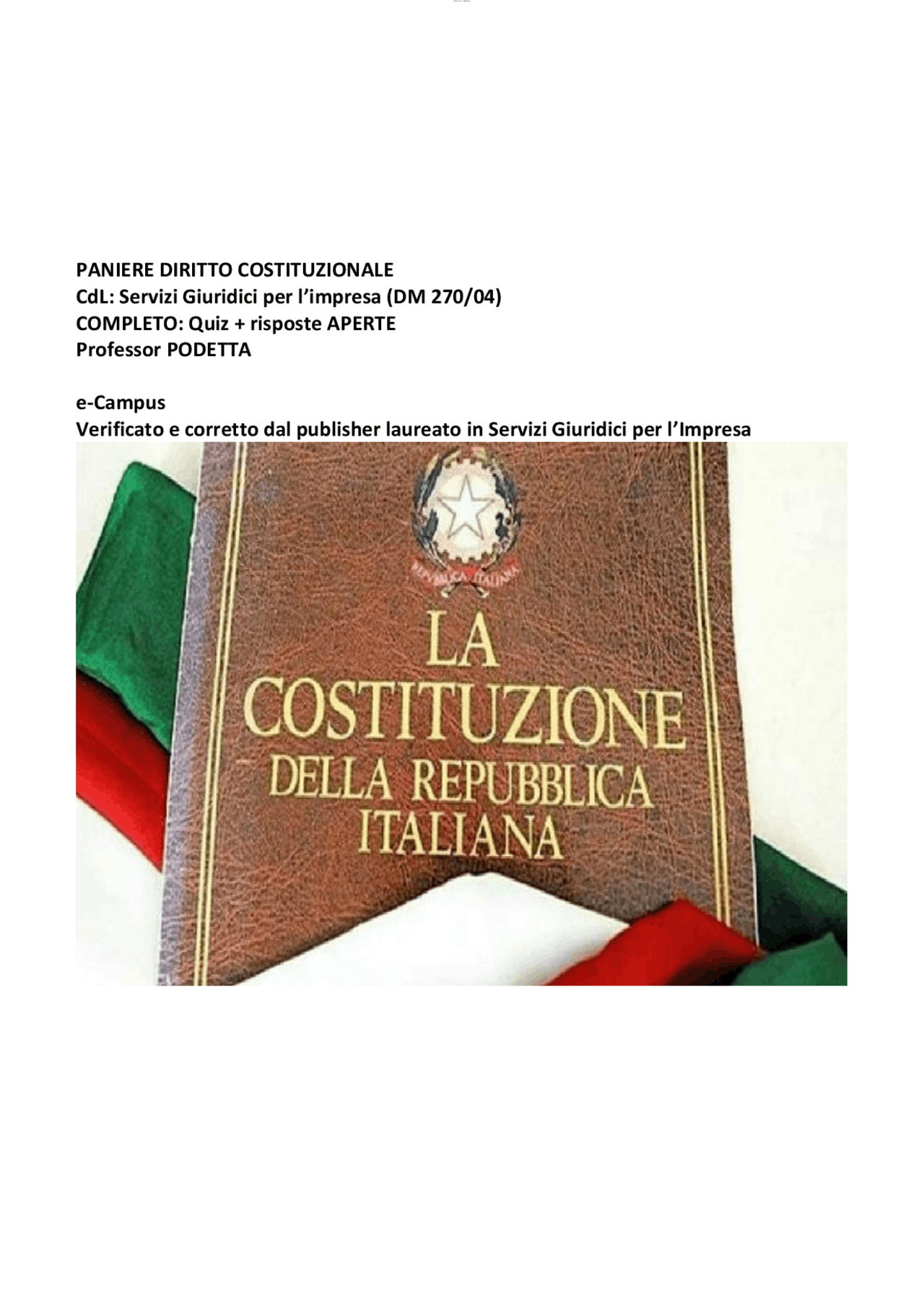 Paniere Nuovo Diritto Costituzionale Prof Podetta Completo Panieri Di