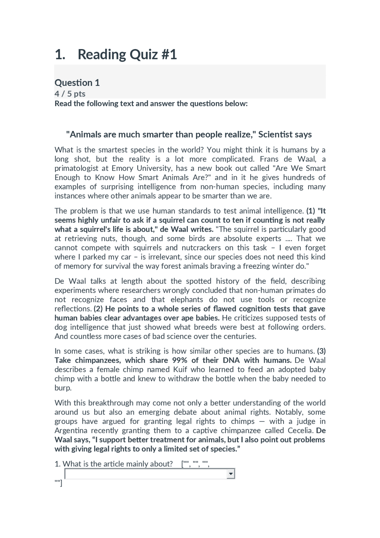 Reading quiz 1, lectura evaluativa del avanzado 11 | Exámenes ...