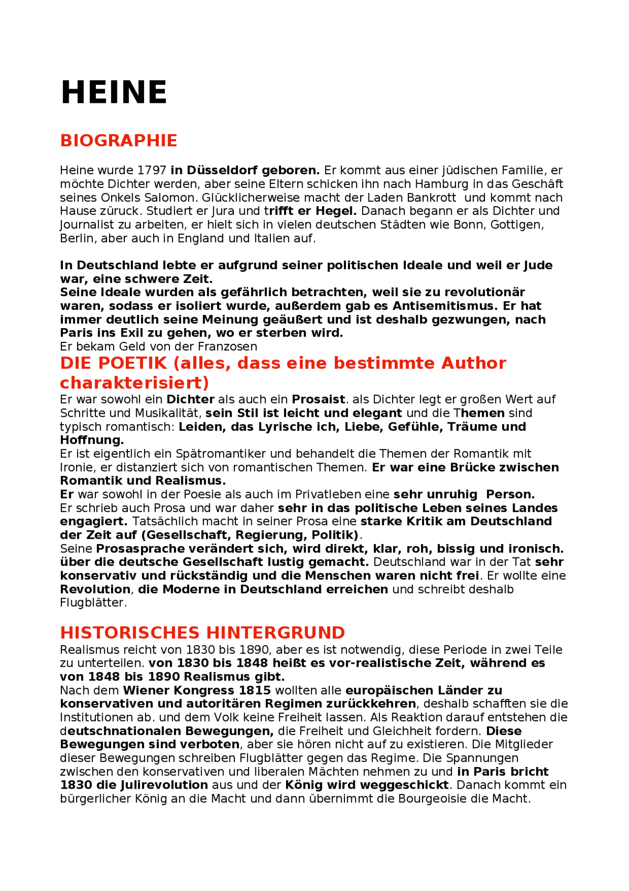 Vor Realismus und Realismus, Heine, Fontane | Appunti di Tedesco | Docsity