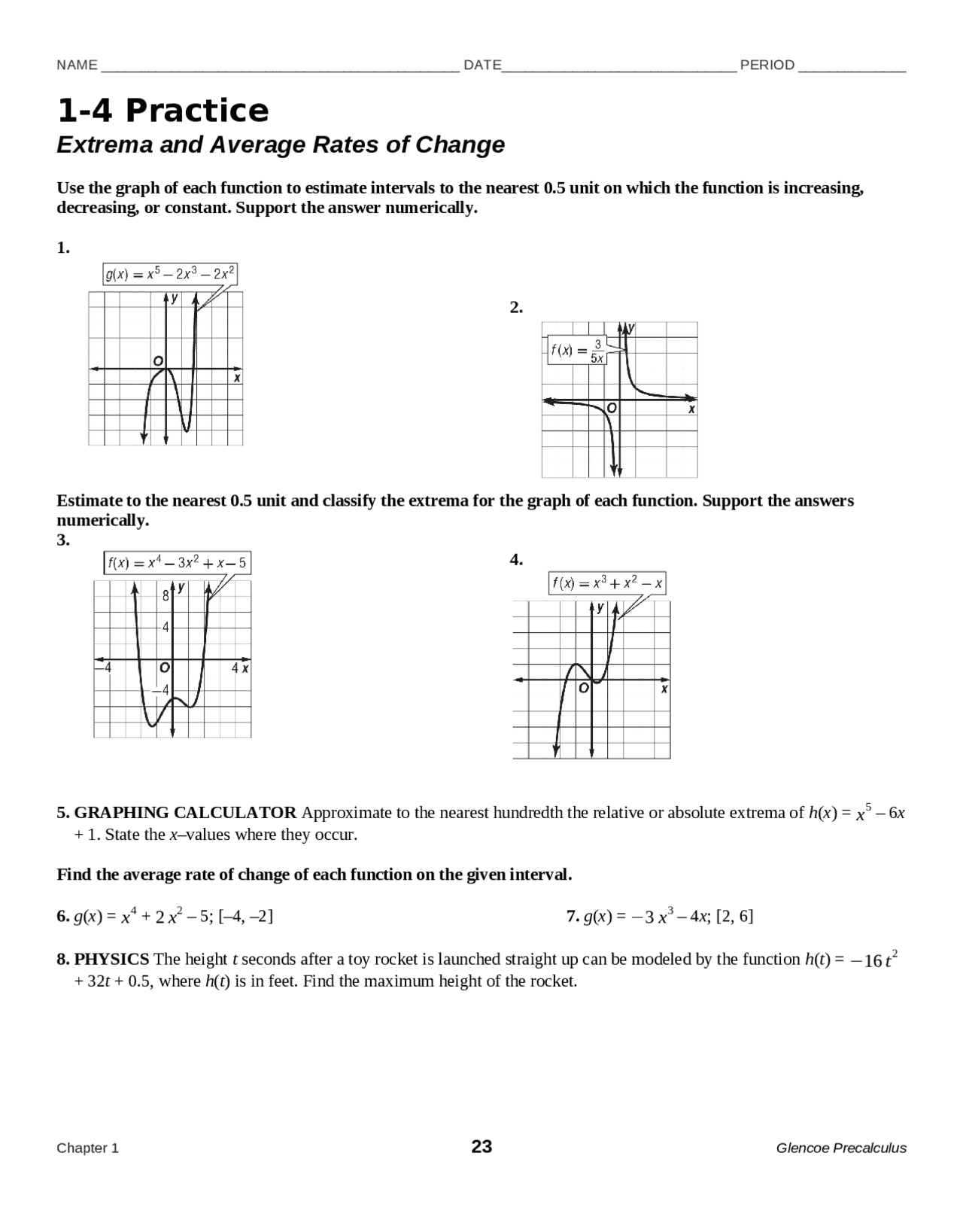 Average Rate Of Change Worksheet Key