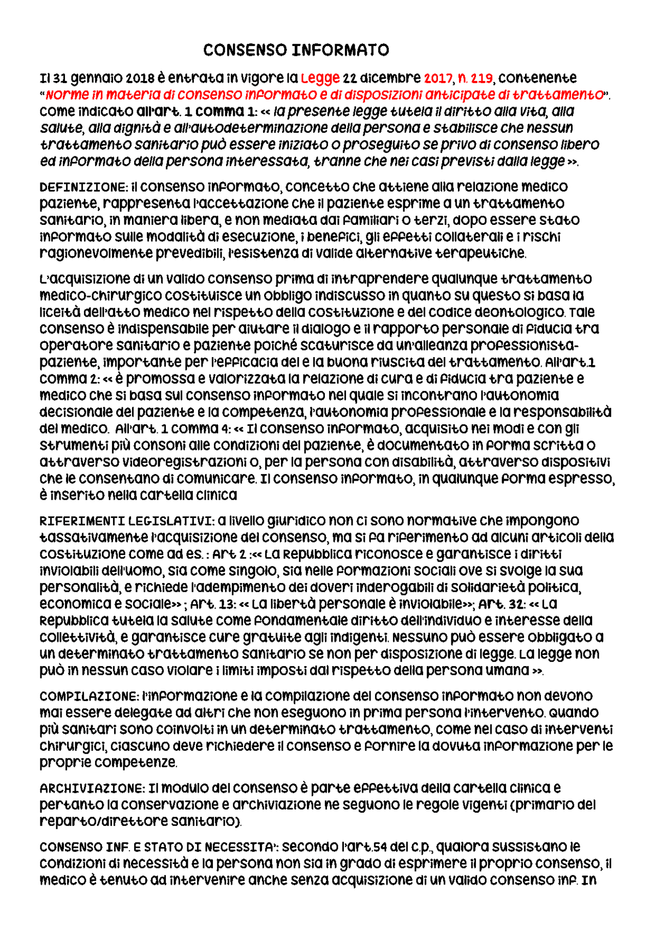 CONSENSO INFORMATO e normative | Appunti di Medicina Legale | Docsity