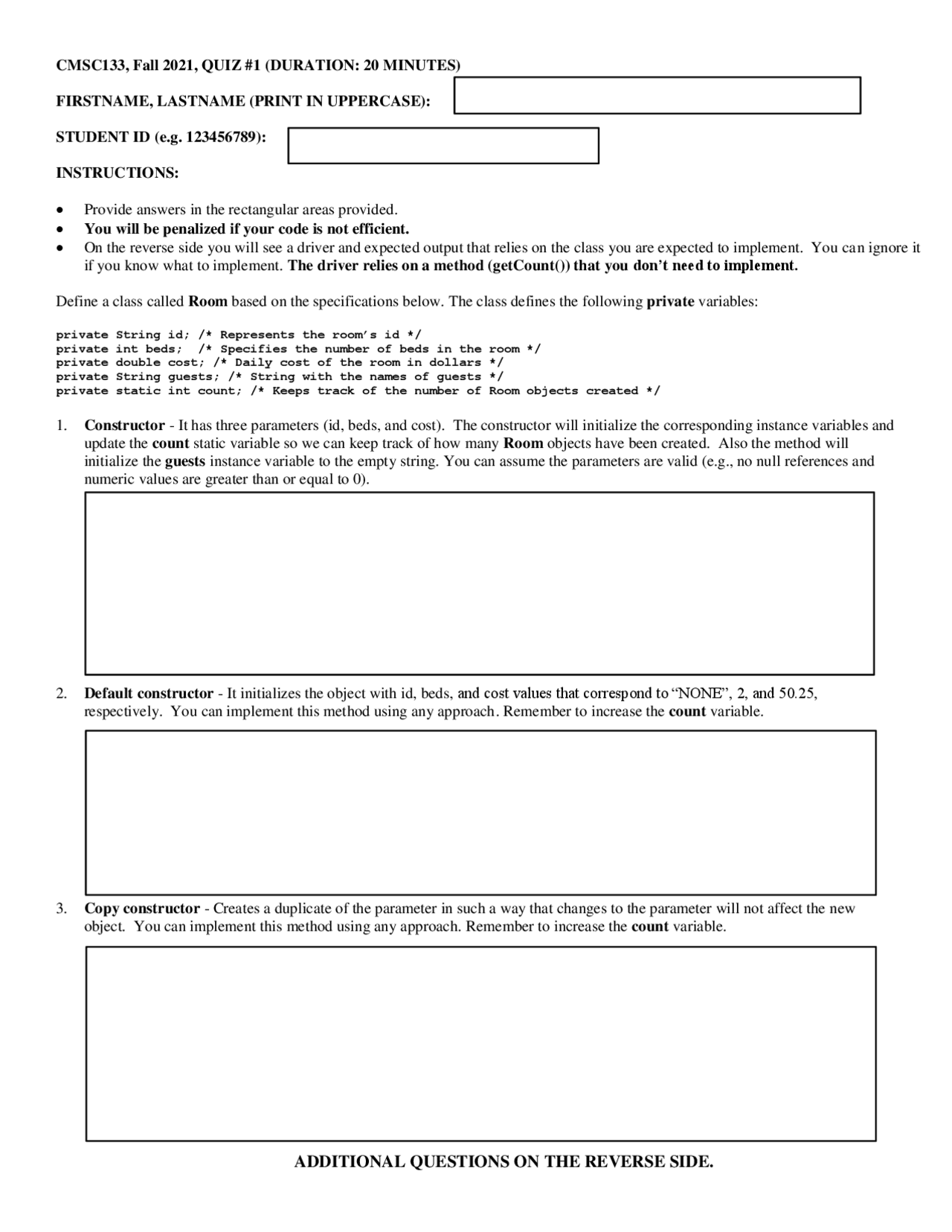 Cmsc 131 Quiz 1 Practice Quizzes Computer Science Docsity