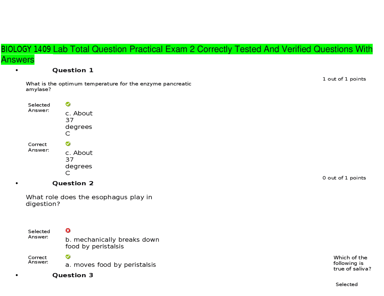 BIOLOGY 1409 Lab Total Question Practical Exam 2 Correctly Tested And ...